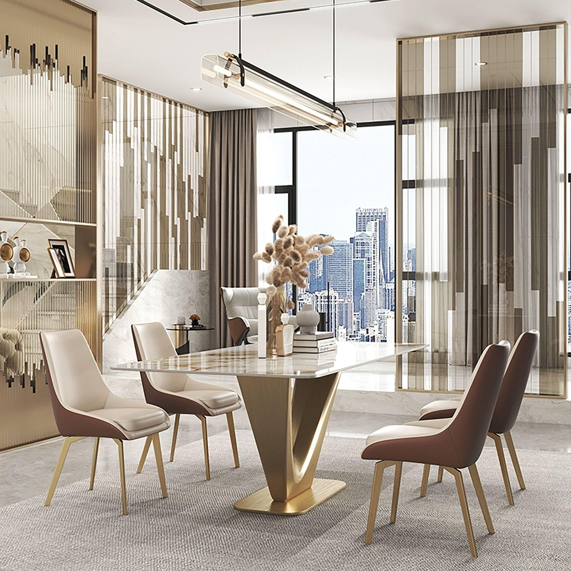 Mercer41 Randahl 71'' L Modern Rectangular Stone Top Dining Table ...