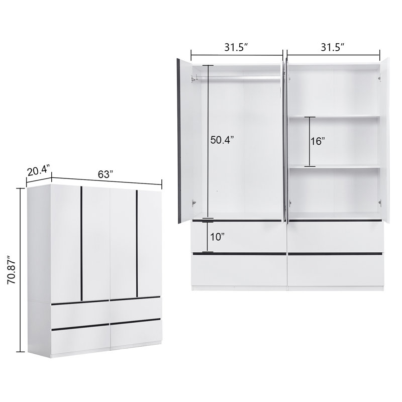Latitude Run® 4-Door Wardrobe Armoires with 4 Drawers | Wayfair