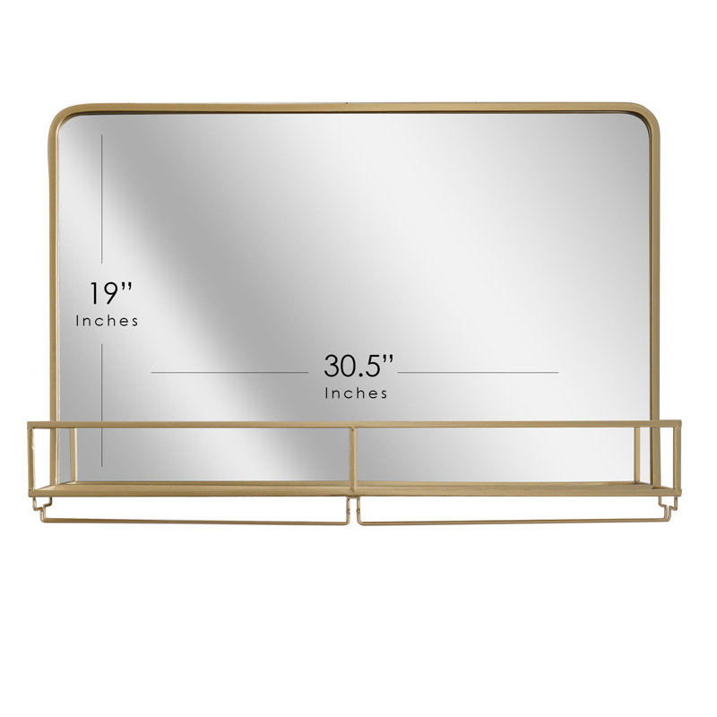 Everly Quinn Gold Frame Rectangle Vanity Wall Mirror With Storage - 21. ...