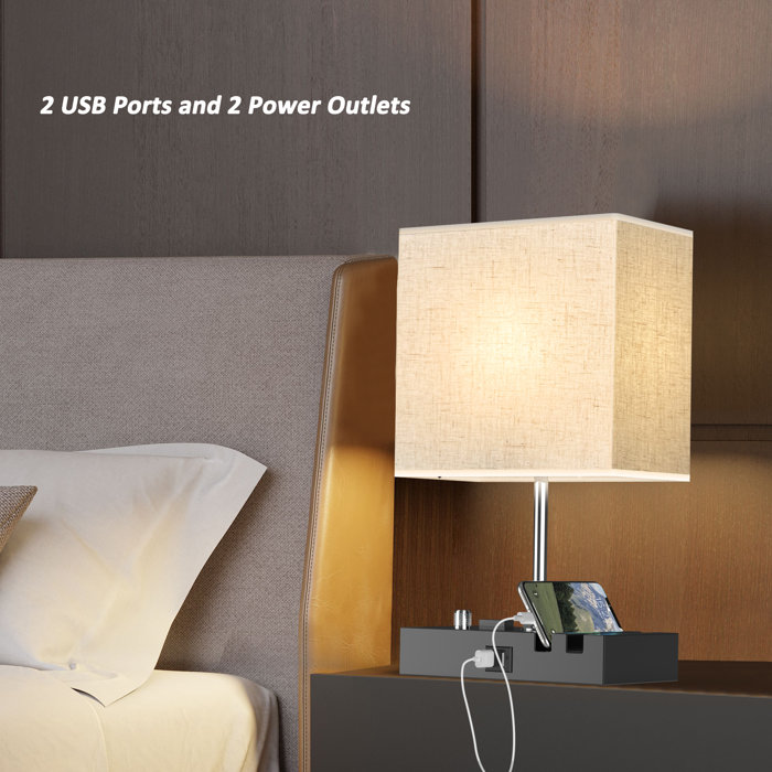 Ebern Designs Marshawn Table Lamp with 2 USB Ports, 2 Power Outlets and ...