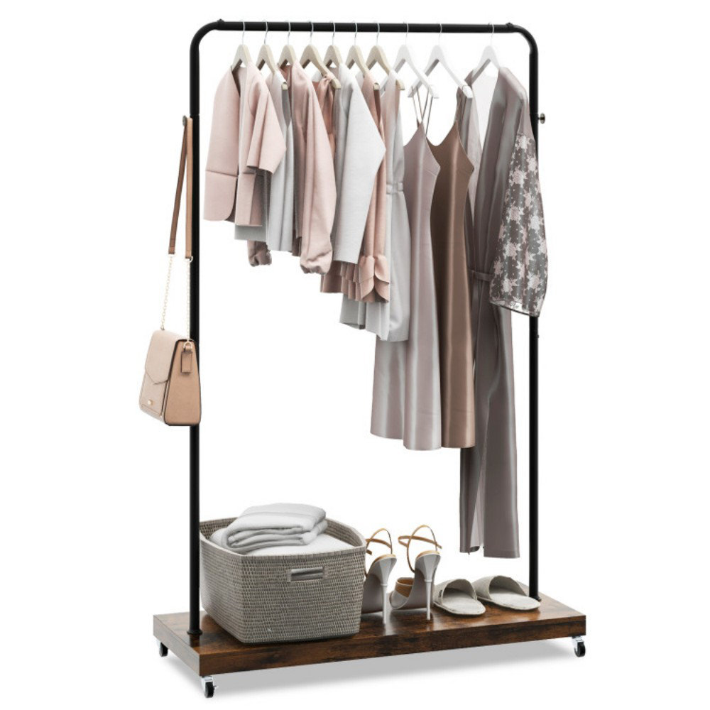 Latitude Run® Rolling Garment Rack with Hanging Hooks and Bottom ...