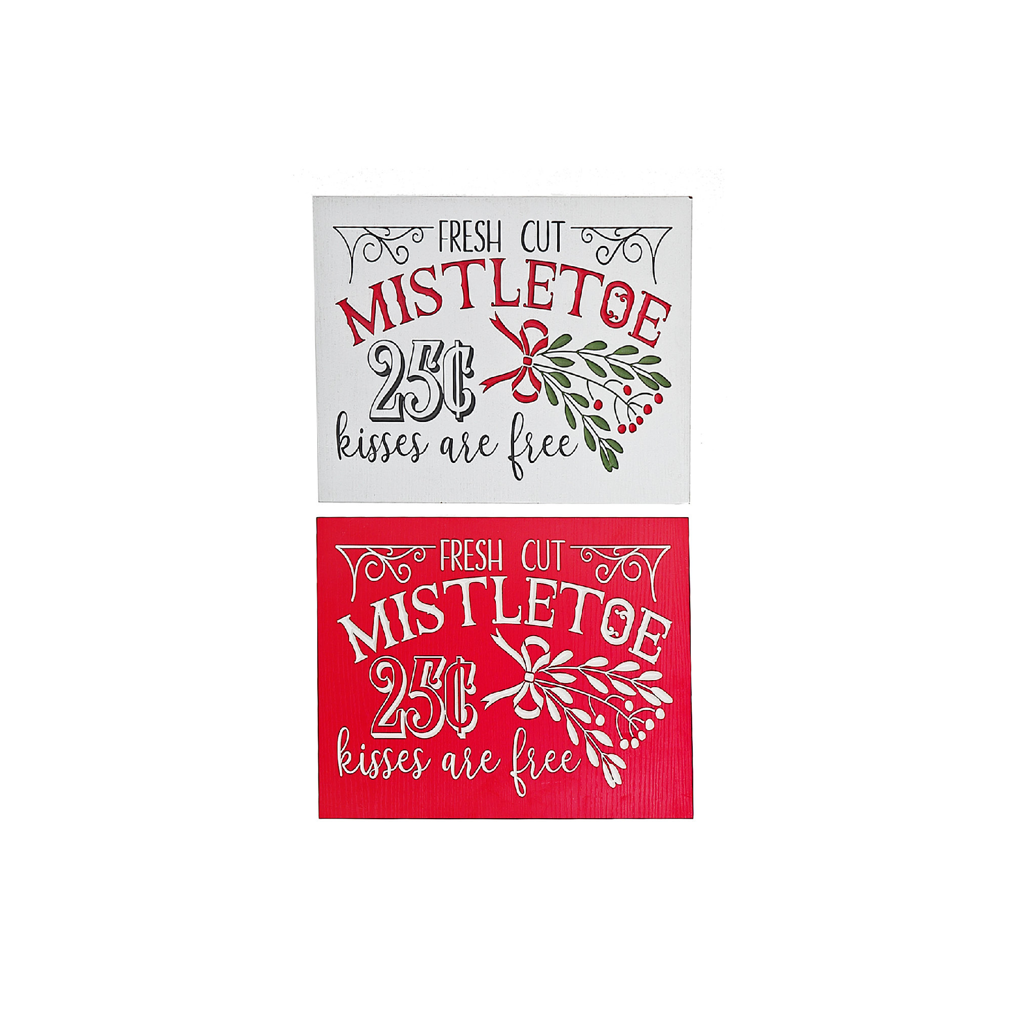 The Holiday Aisle® 2 Piece Engraved Fresh Cut Mistletoe Sign Set | Wayfair