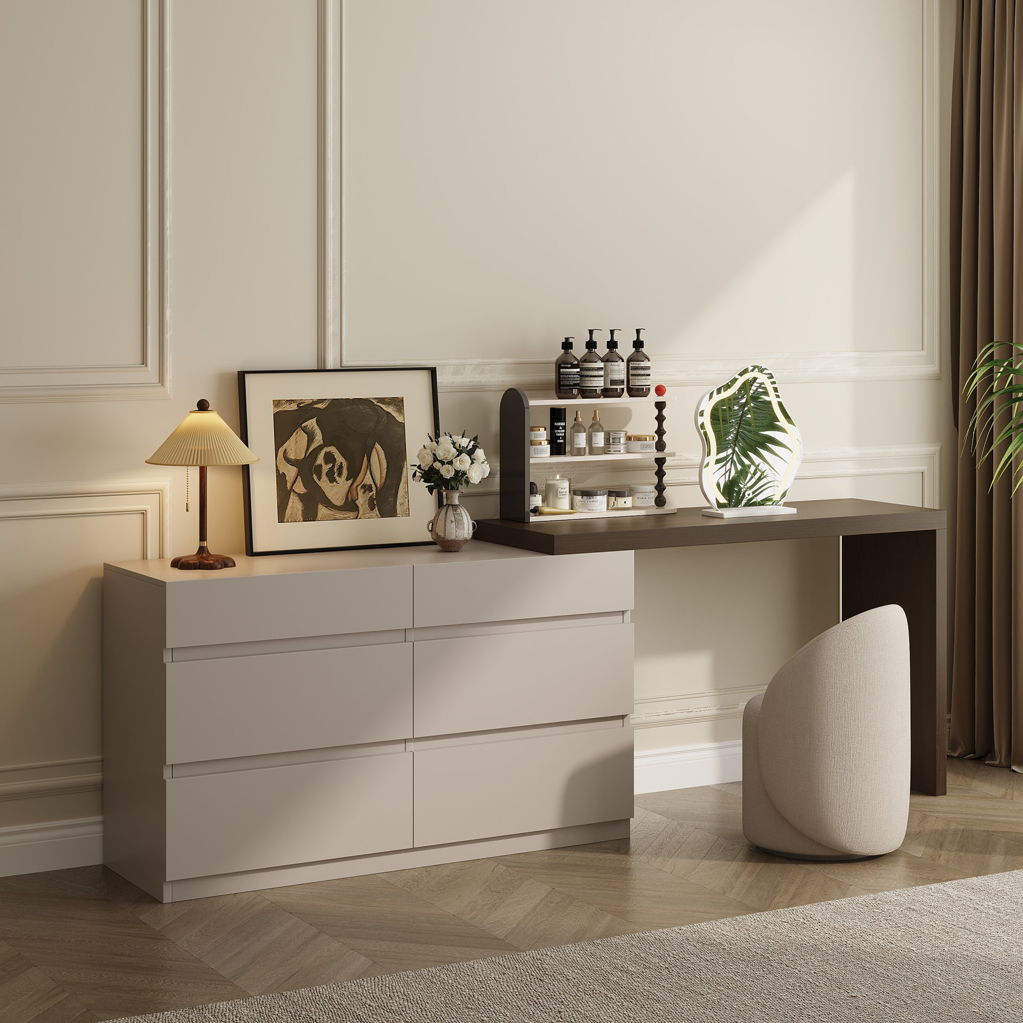 Ivy Bronx Modern Home Office Extendable Dresser Desk With 6 Drawers For ...