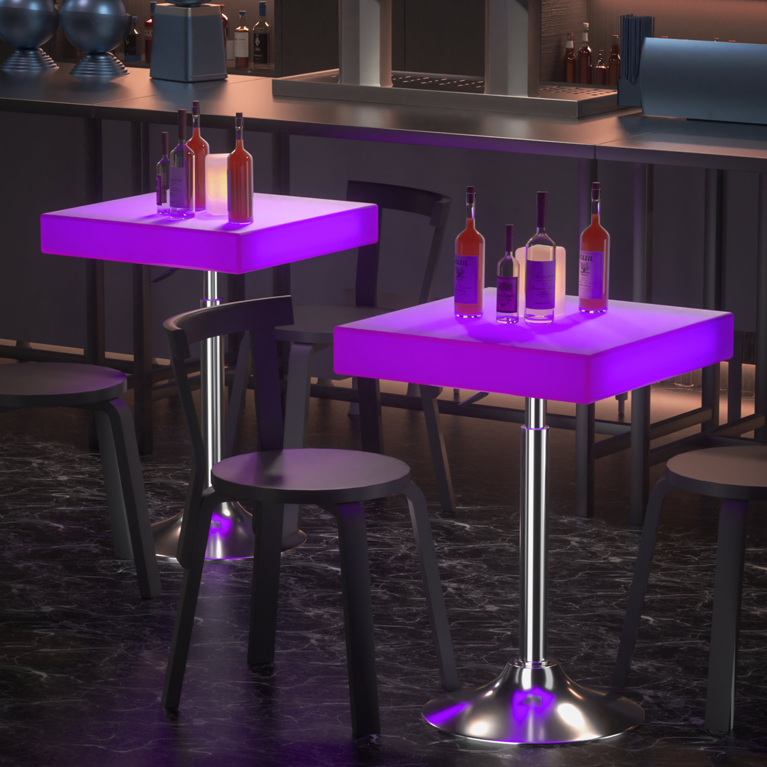 Orren Ellis Miseta LED Light Up Adjustable Height Bar Stool Table 16 ...