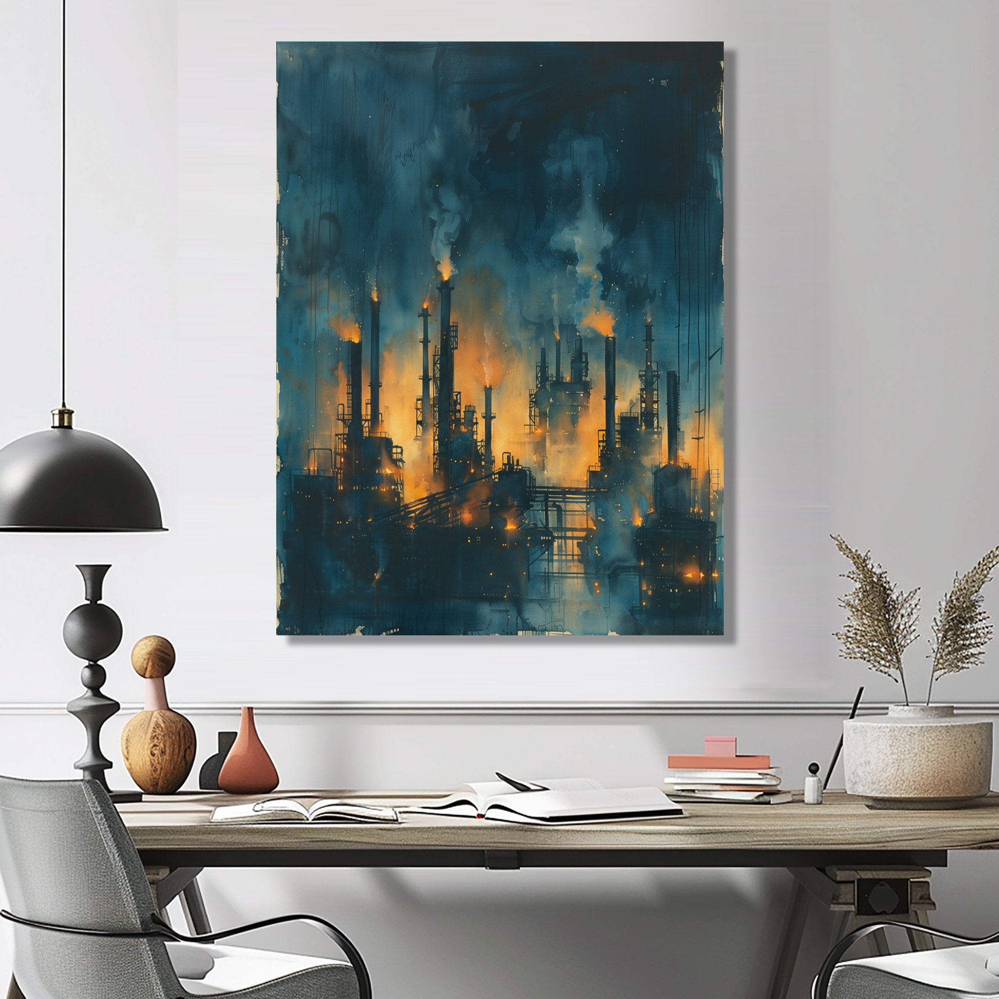 Winston Porter 'Yellow Blue Mechanical Metropolis Factory II ...