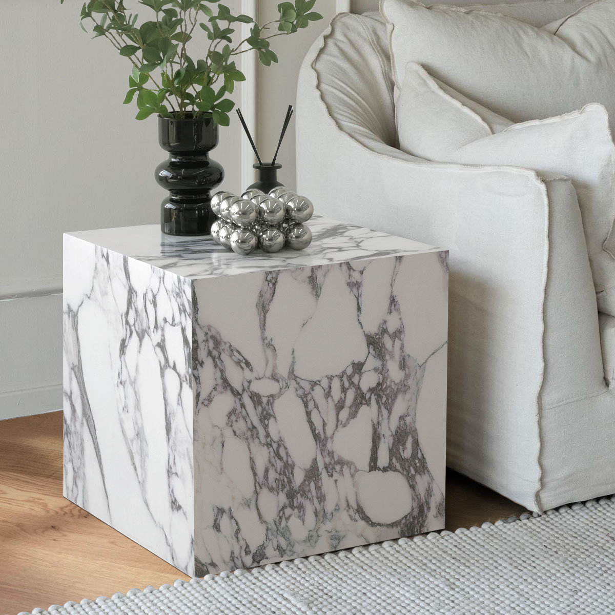 Ivy Bronx Maruin Faux Marble Block Side Table & Reviews | Wayfair