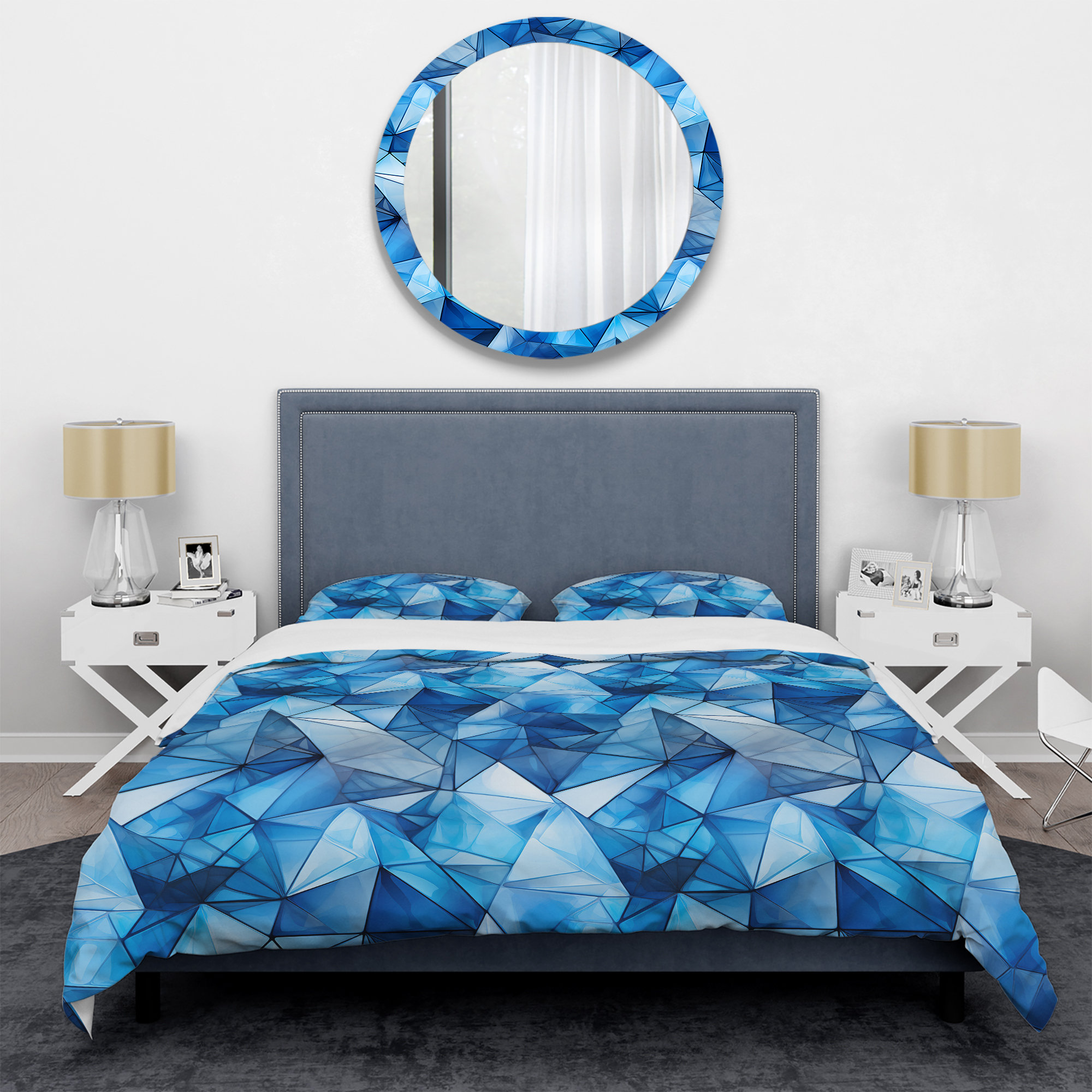 Design Art Blue Symmetry Tranquil Triangles Duvet Cover Set | Wayfair
