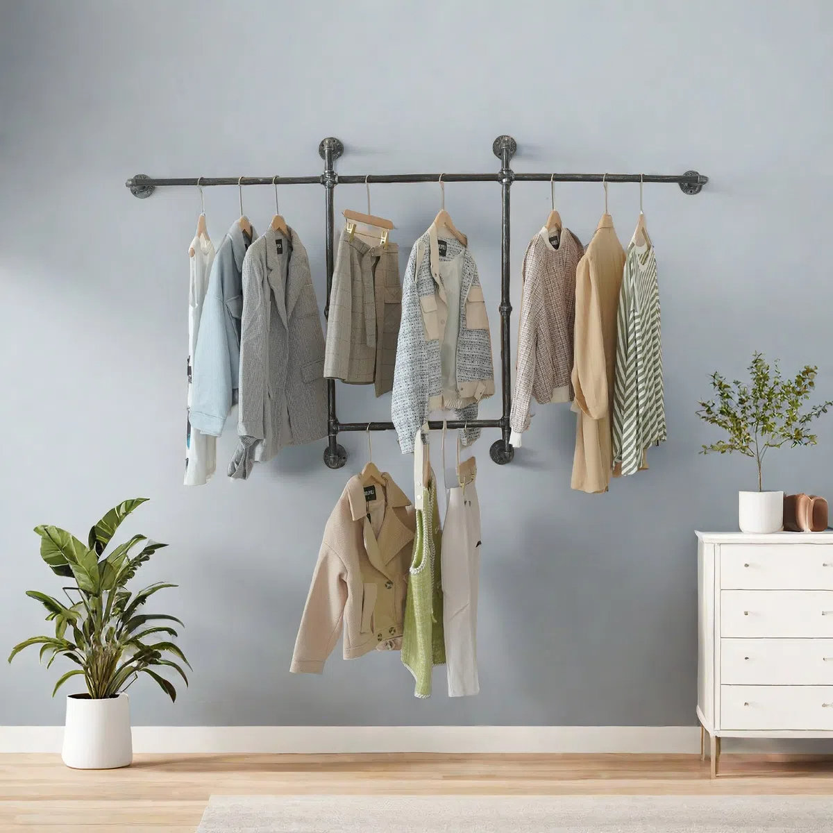 Williston Forge Metal Industrial Pipe Clothing Garment Rack Wall ...