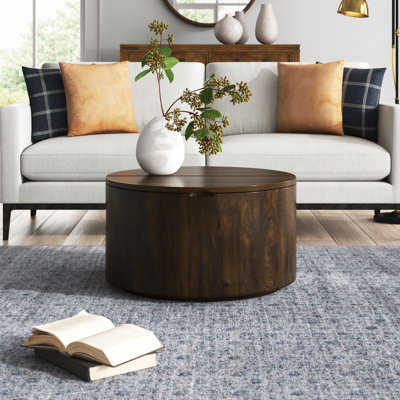 Ivy Bronx Ansel Lift Top Coffee Table With Storage, Round Solid Wood ...