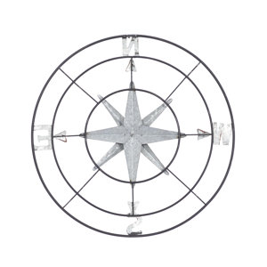 Breakwater Bay Metal Indoor Outdoor Compass Home Gray Wall Decor with ...