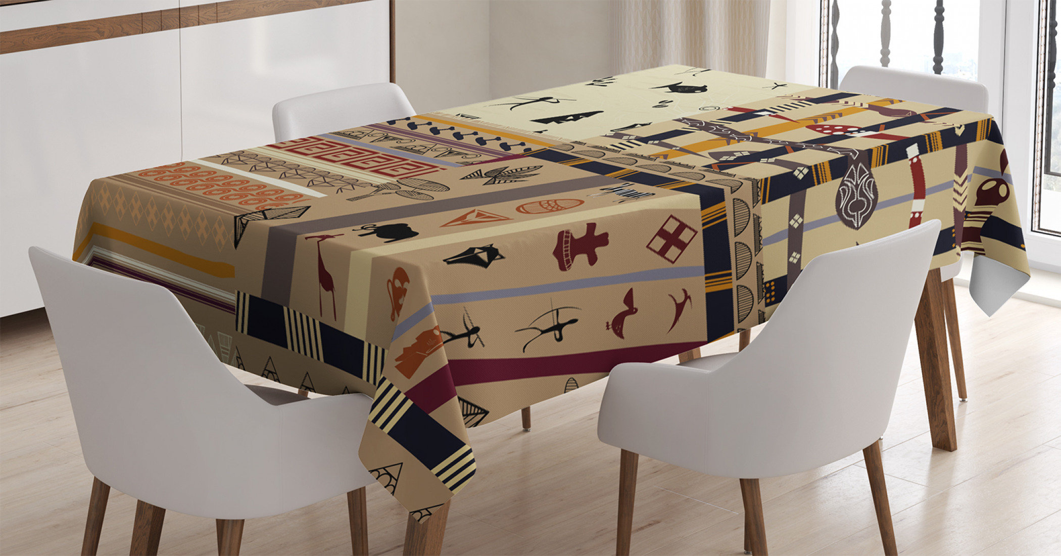 East Urban Home Primitive Tablecloth, Hunting Animals In Wilderness ...