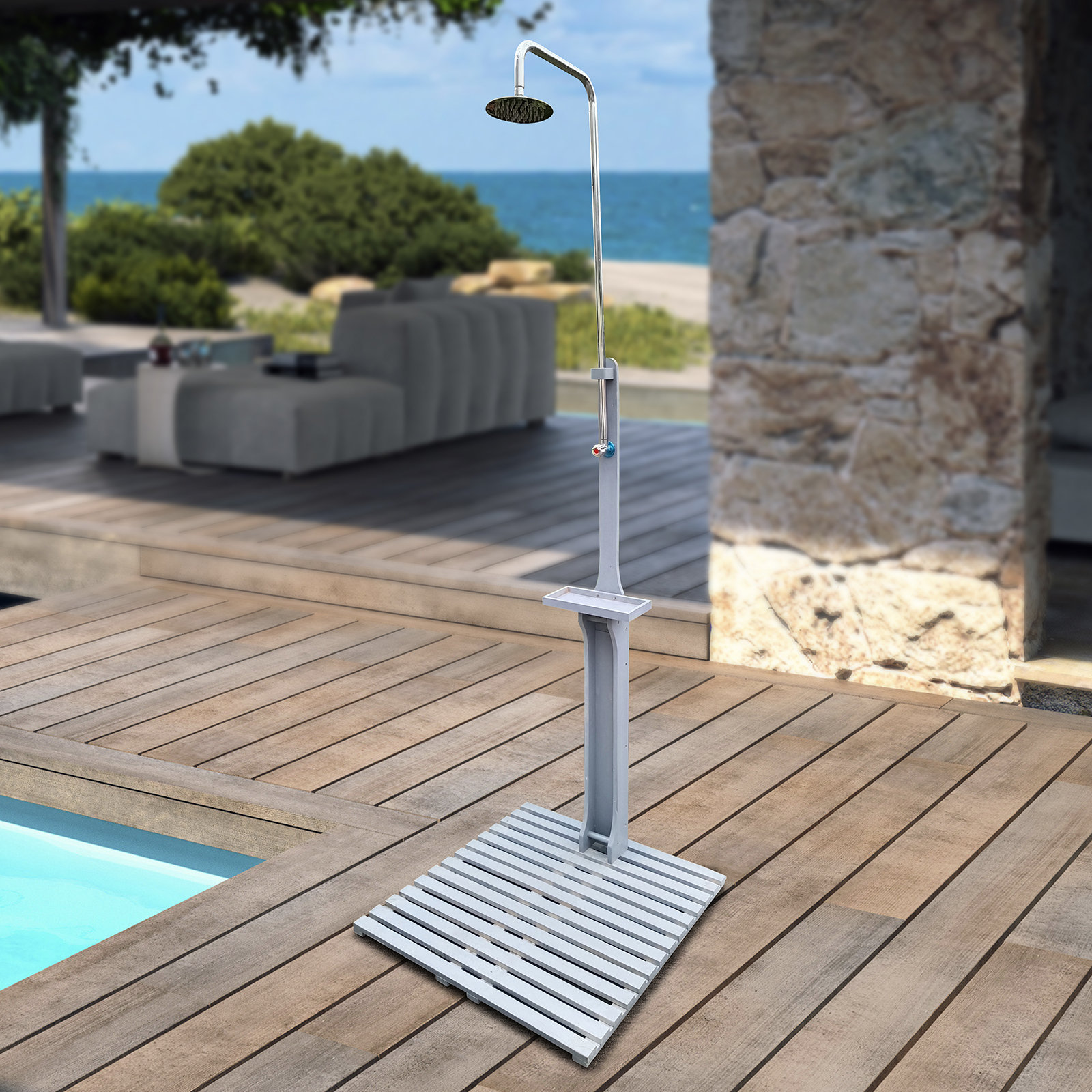Beniar 86.61'' H Portable Solid Wood Freestanding Outdoor Shower and ...