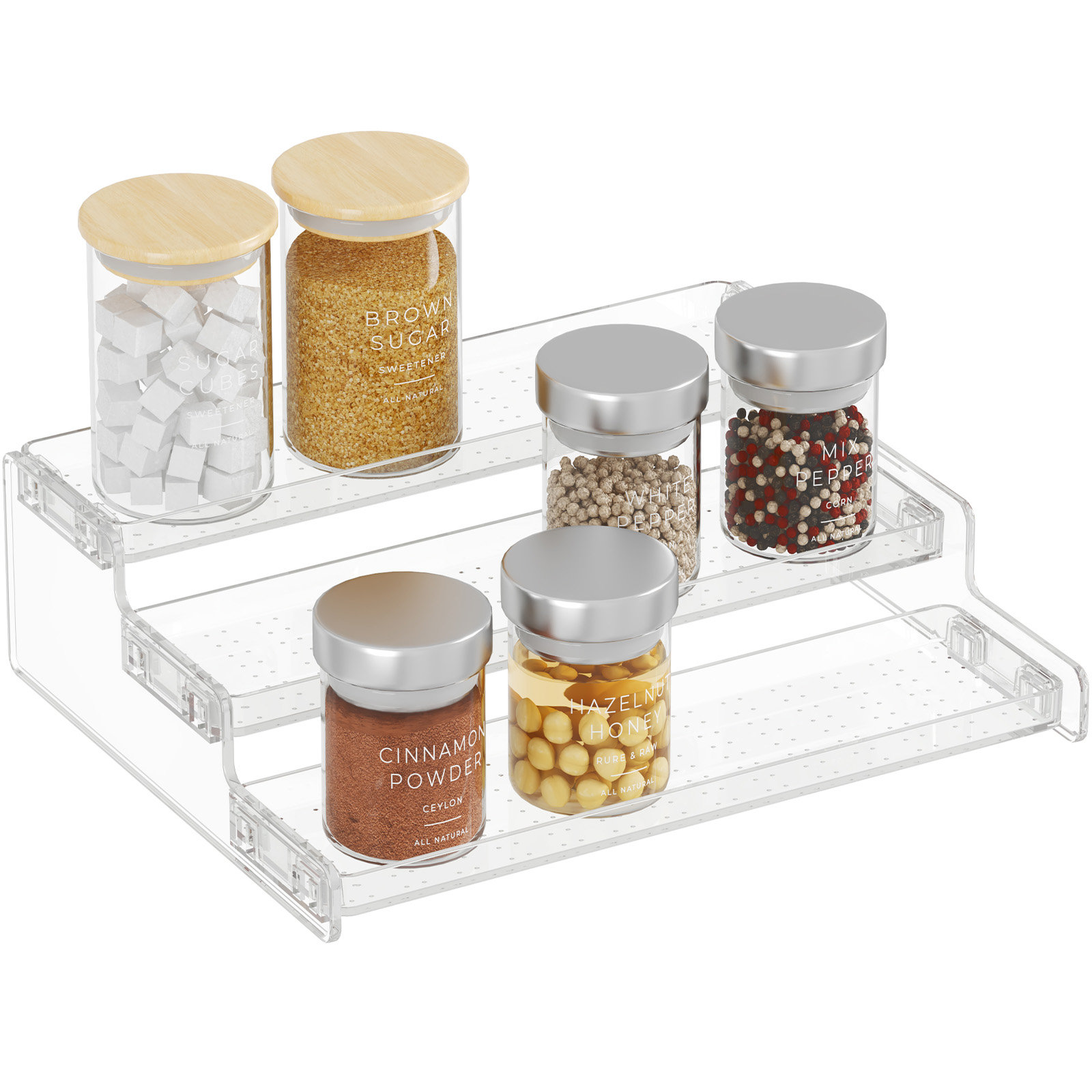 Prep & Savour Plastic 1 Pack 3-tier Spice Rack, Clear Spice ...