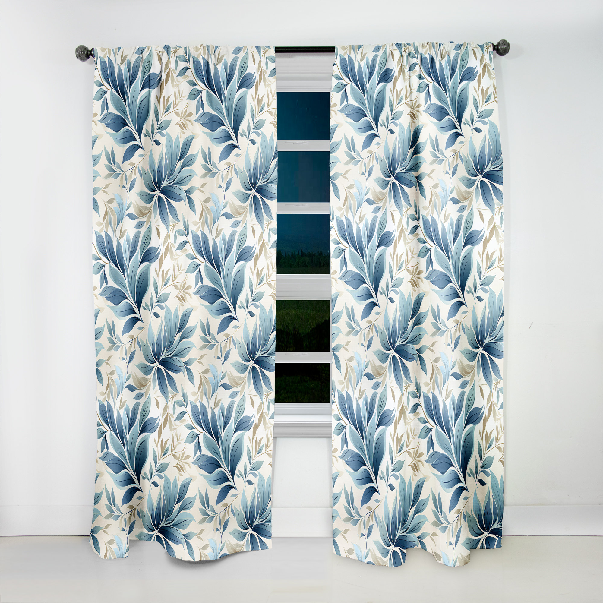 Design Art Tranquil Patterns I - Floral Curtain Panels | Wayfair