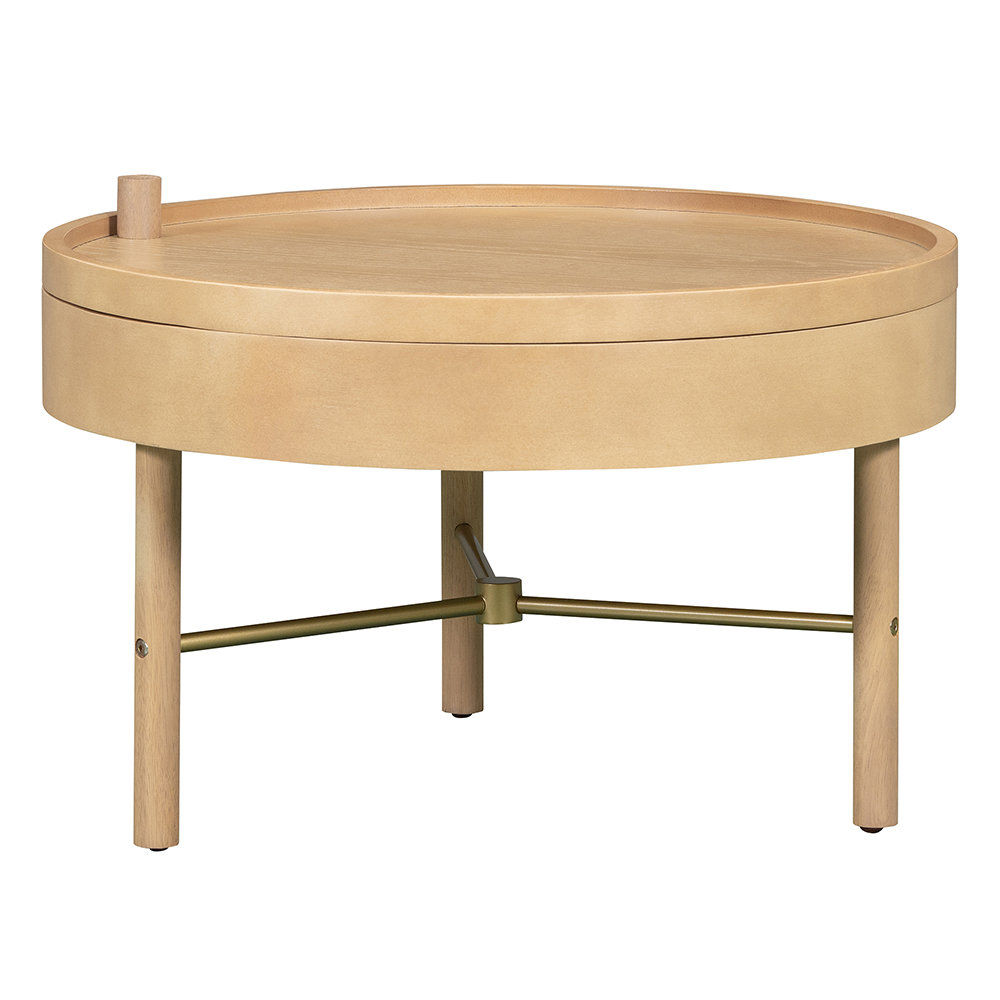Mercer41 Modern Round Wood Rotating Tray Coffee Table with Storage and ...