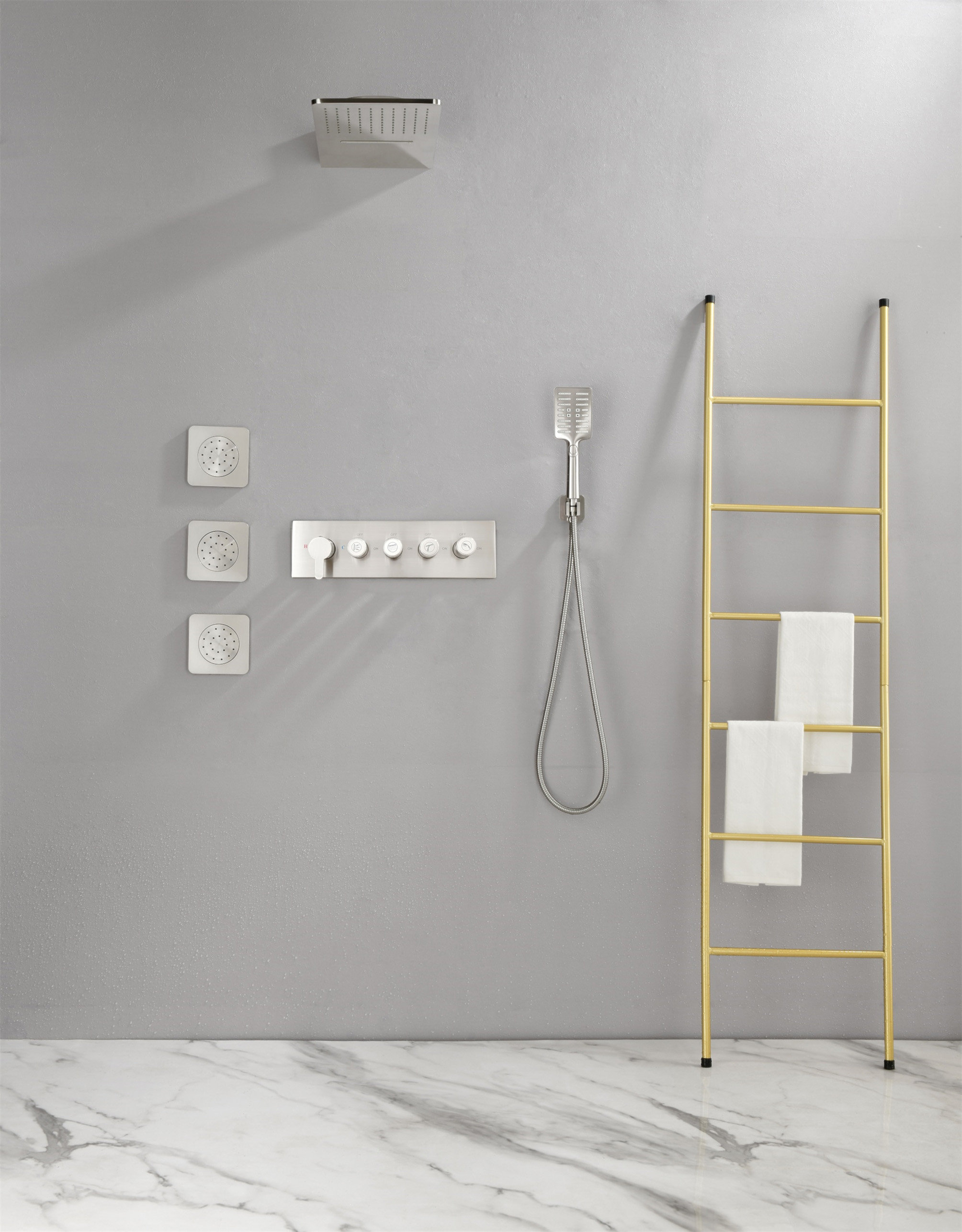 Wenty Wall Mounted Waterfall Rain Shower System With 3 Body Sprays ...