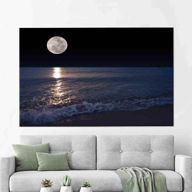 kayra export Modern Moon and Sea View Canvas Poster - Contemporary Art ...