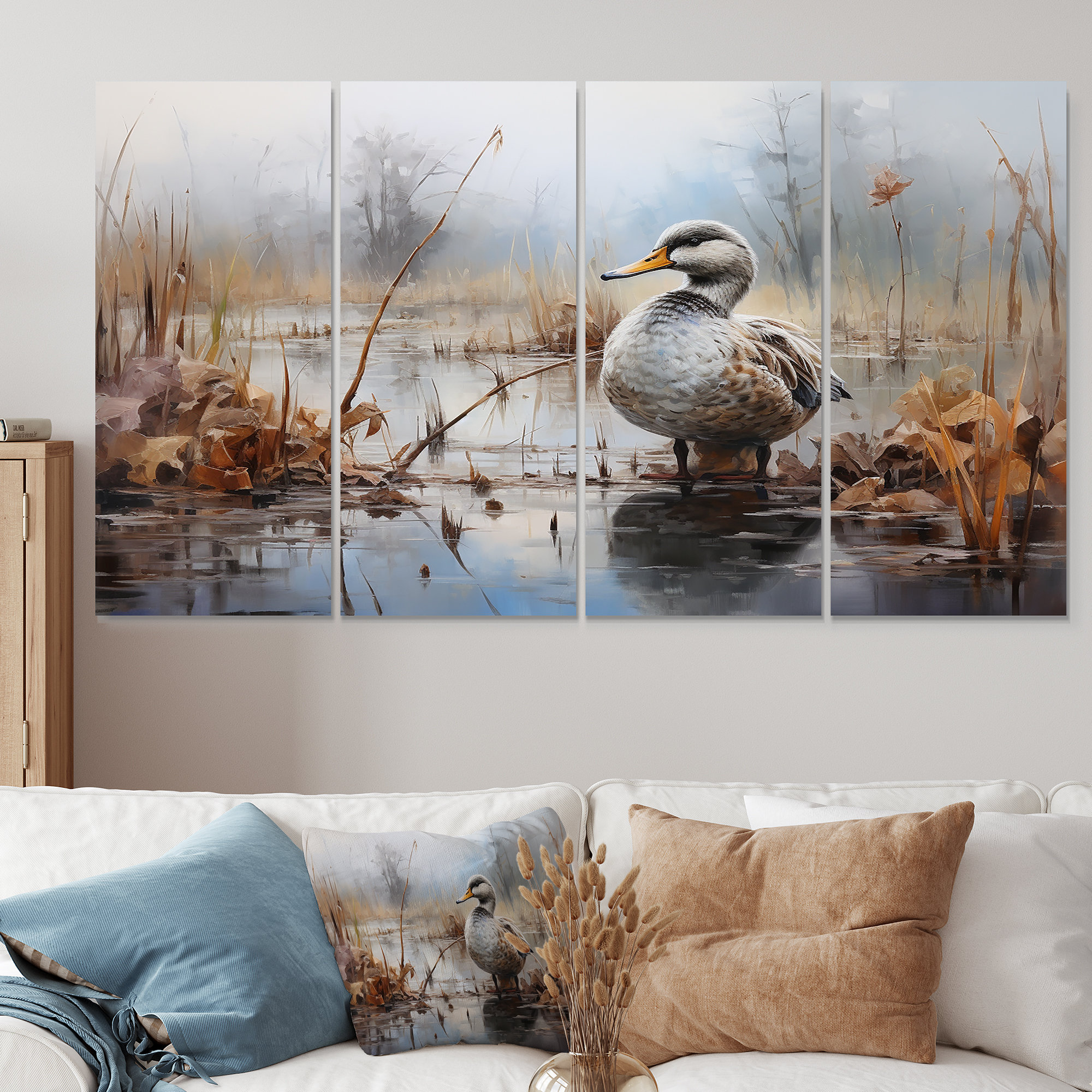 August Grove® Misty Marsh Duck IV - Duck 4 Piece Wall Art Canvas | Wayfair