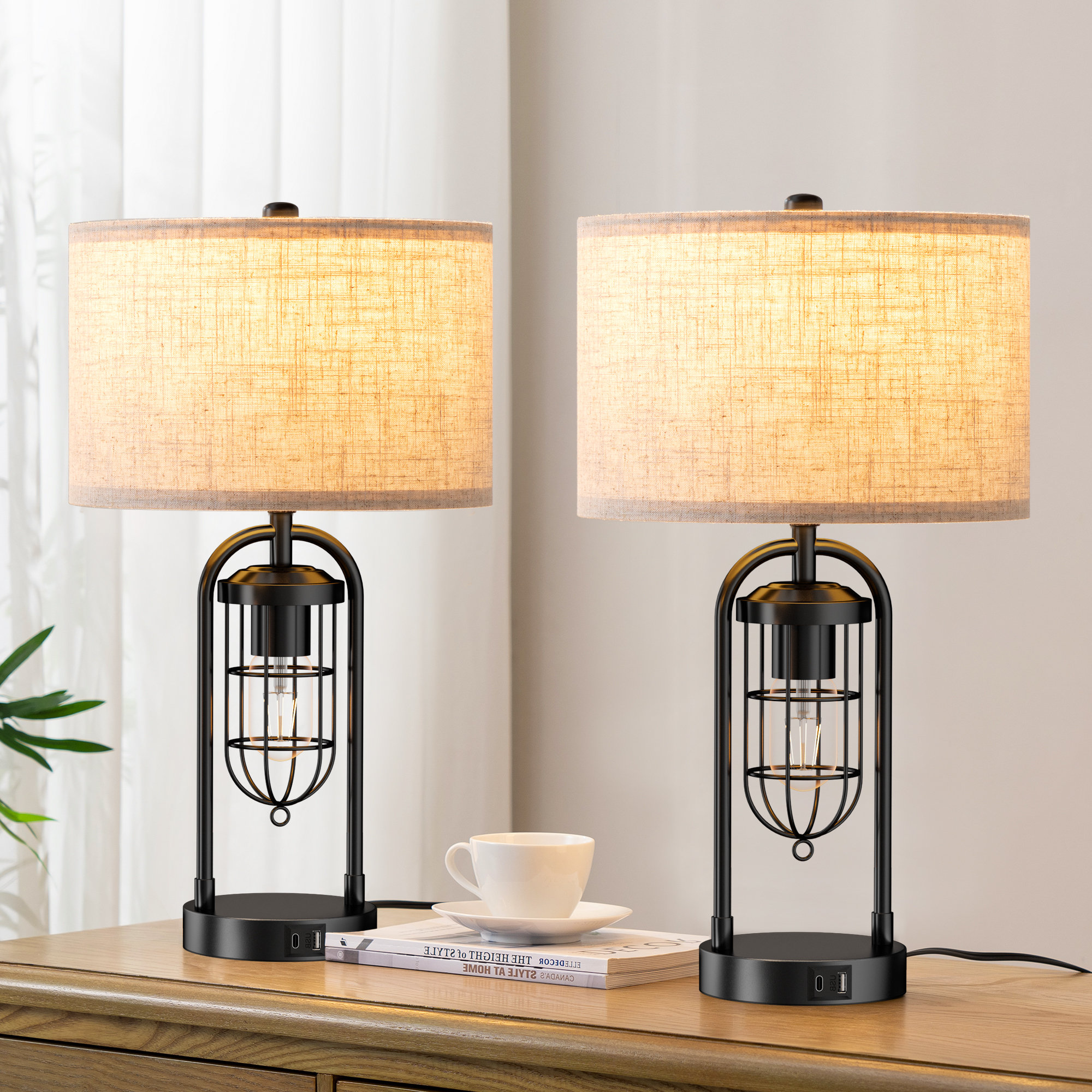 Ebern Designs Metal Touch Control Dimmable Table Lamp With Usb & Type-c ...