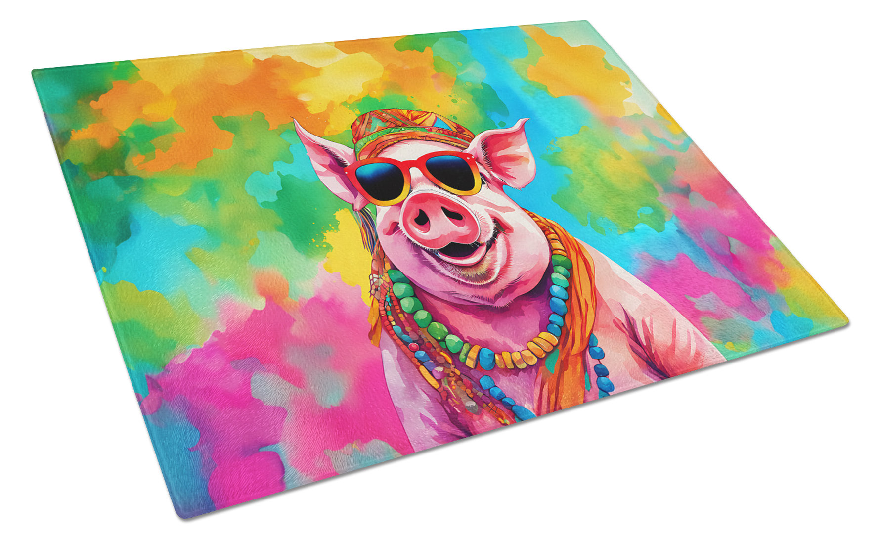 Caroline's Treasures Hippie Animal Pig Glass Cutting Board | Wayfair