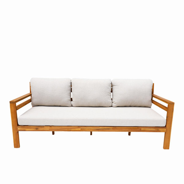 Wrought Studio Oketa Acacia Wood Patio Sofa With Cushions | Wayfair