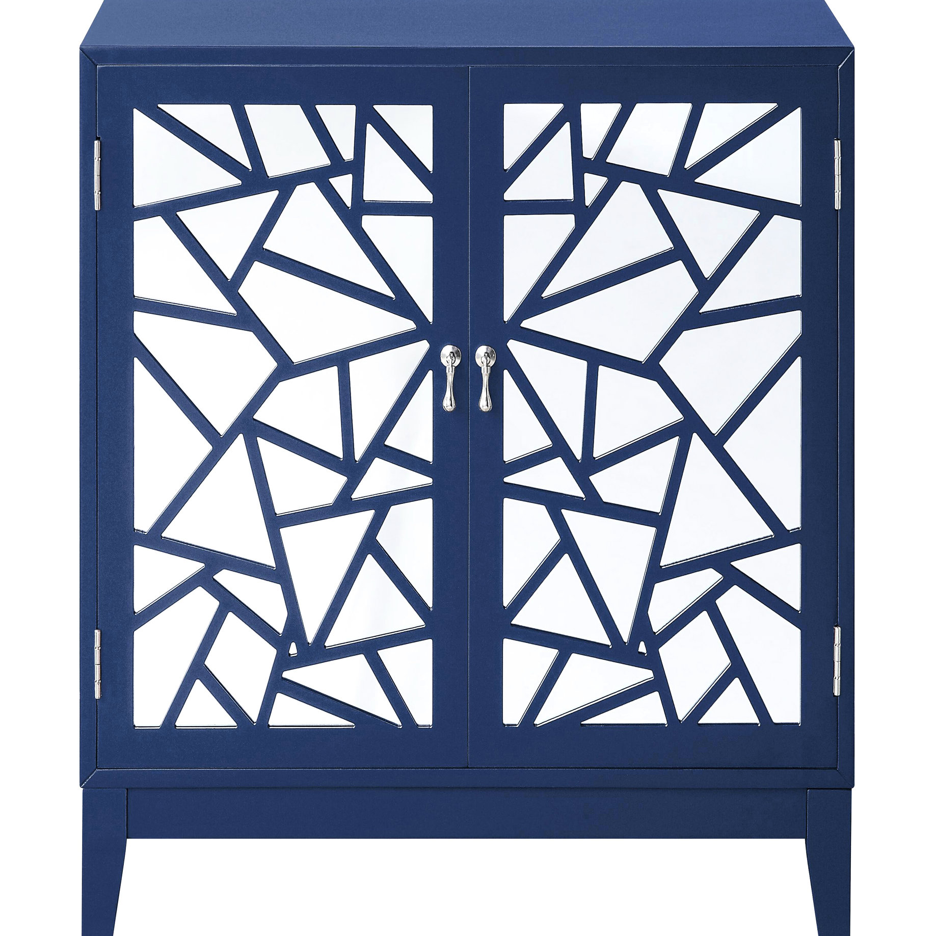 Mercer41 Blue 2-door Console Table - Style With Geometric Mirrored ...