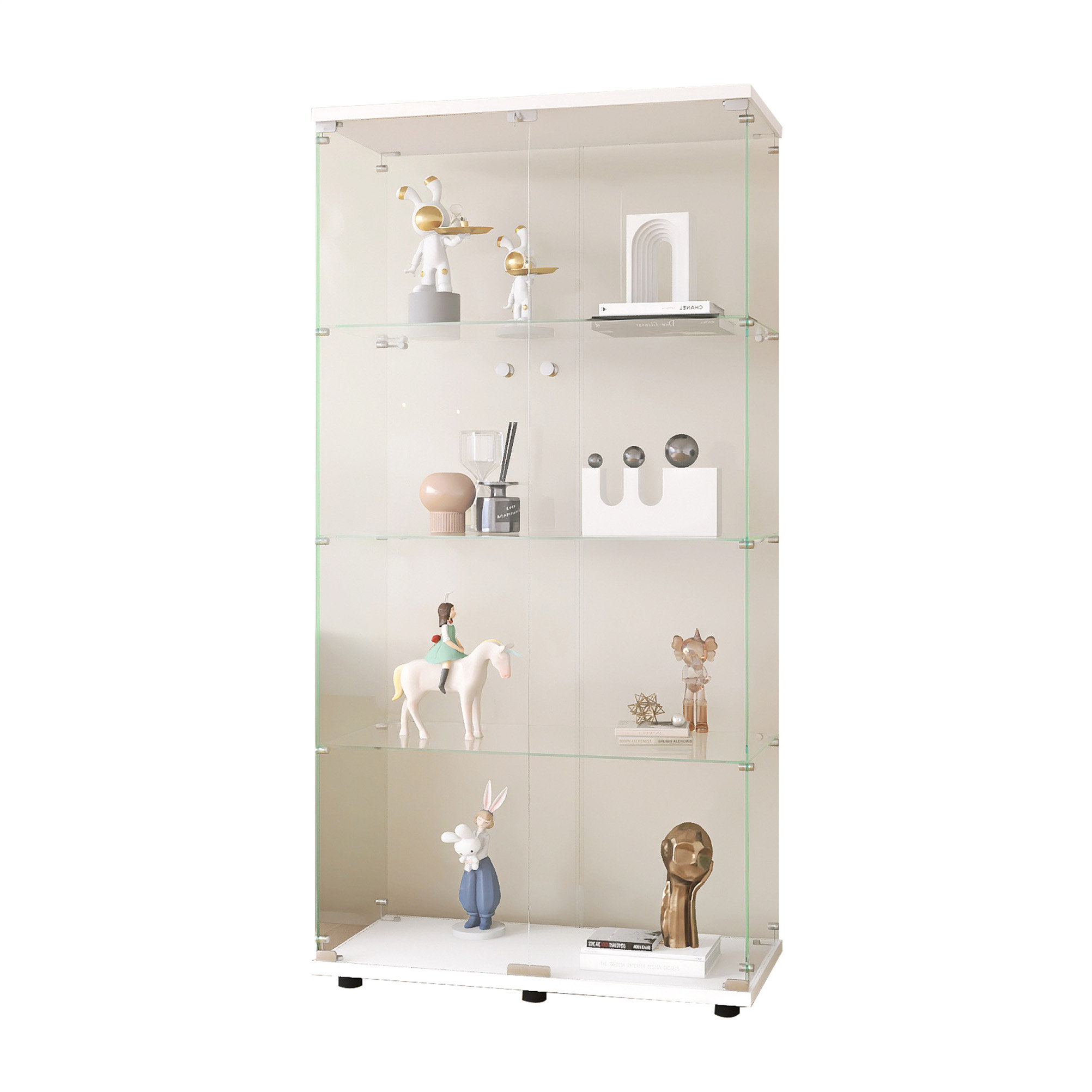 Ivy Bronx Two-Door Glass Display Cabinet 4 Shelves With Door | Wayfair