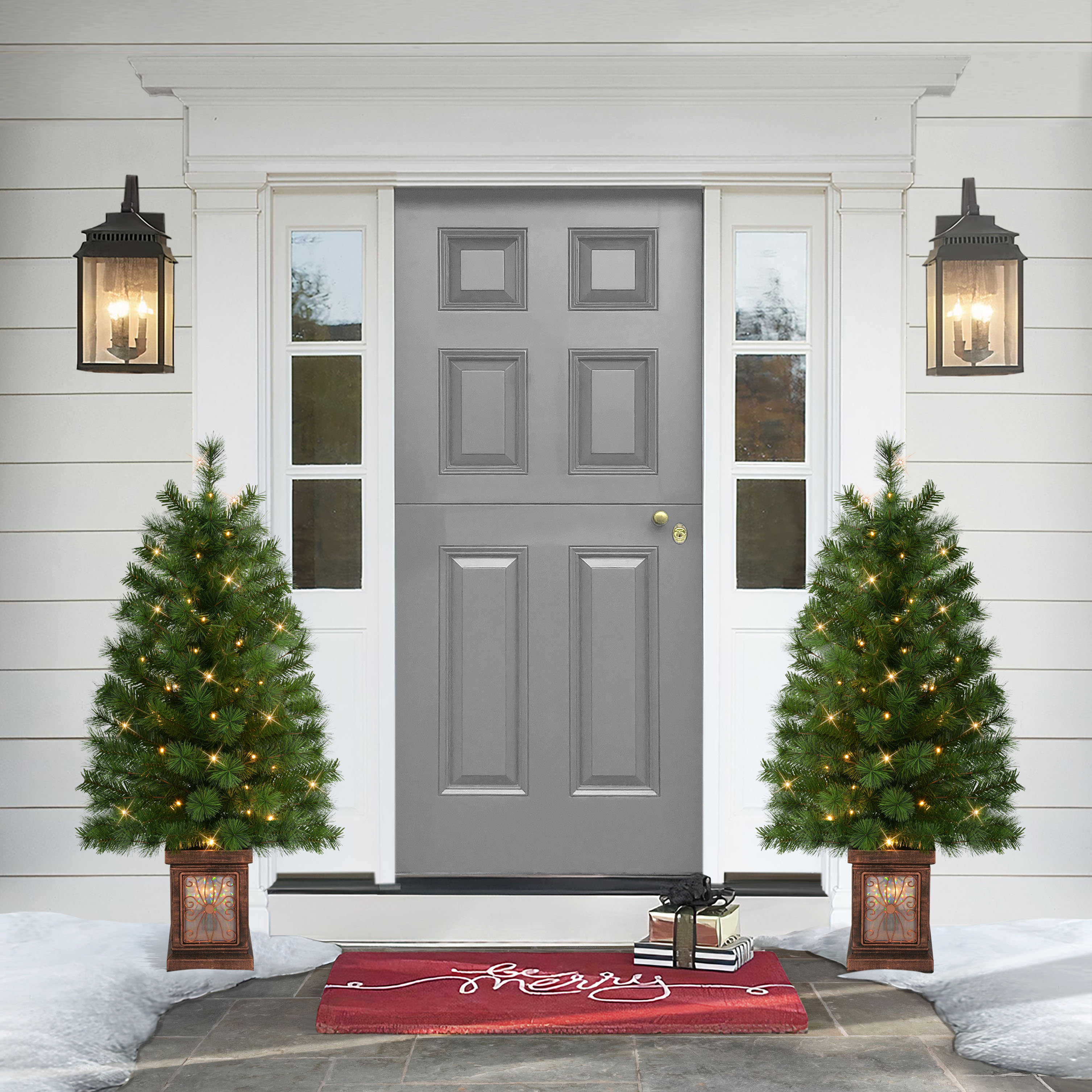 Charlton Home® Set of 2 Artificial Battery-Operated Pre-Lit Potted ...