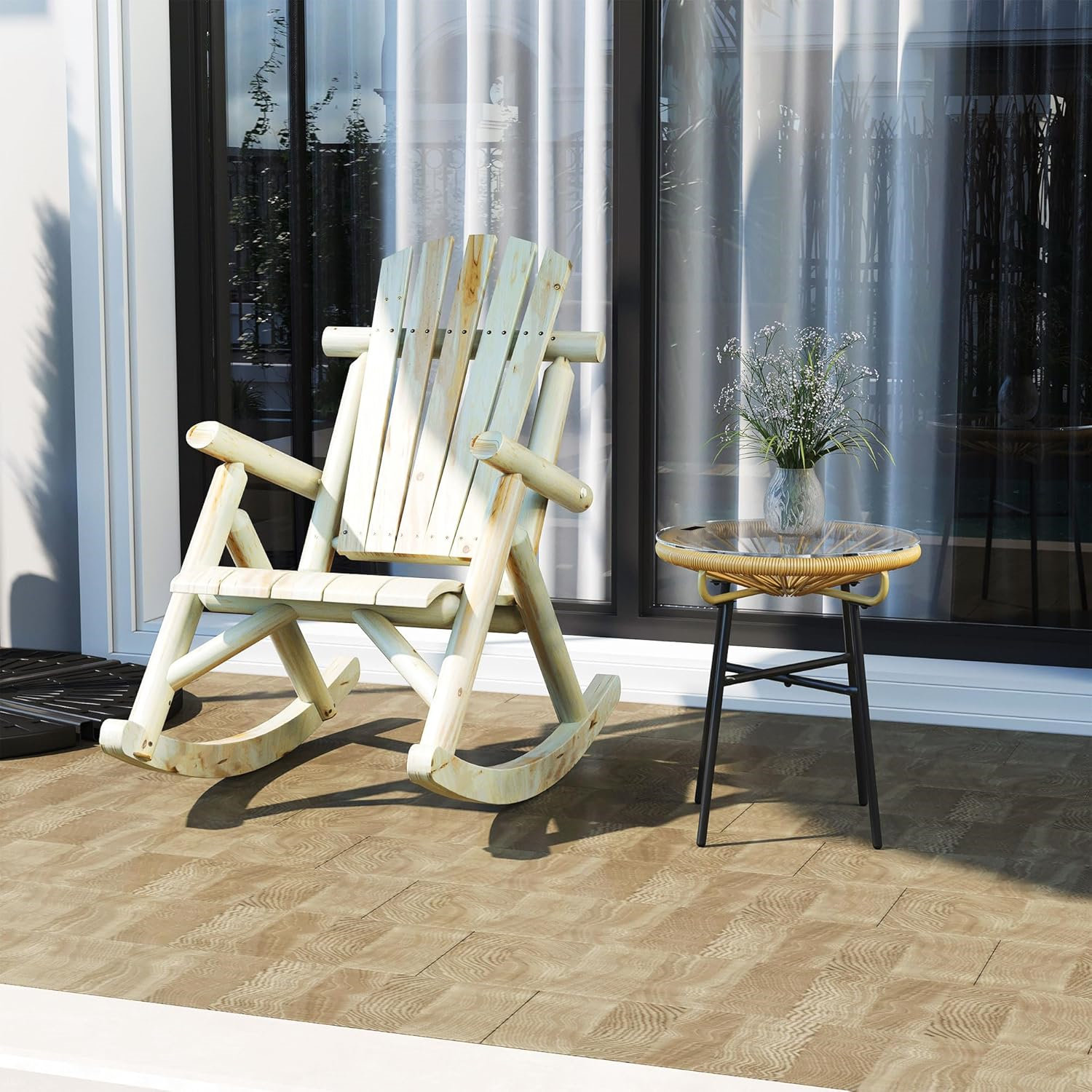 One Allium Way Outdoor Wooden Rocking Chair, Single-Person Adirondack ...