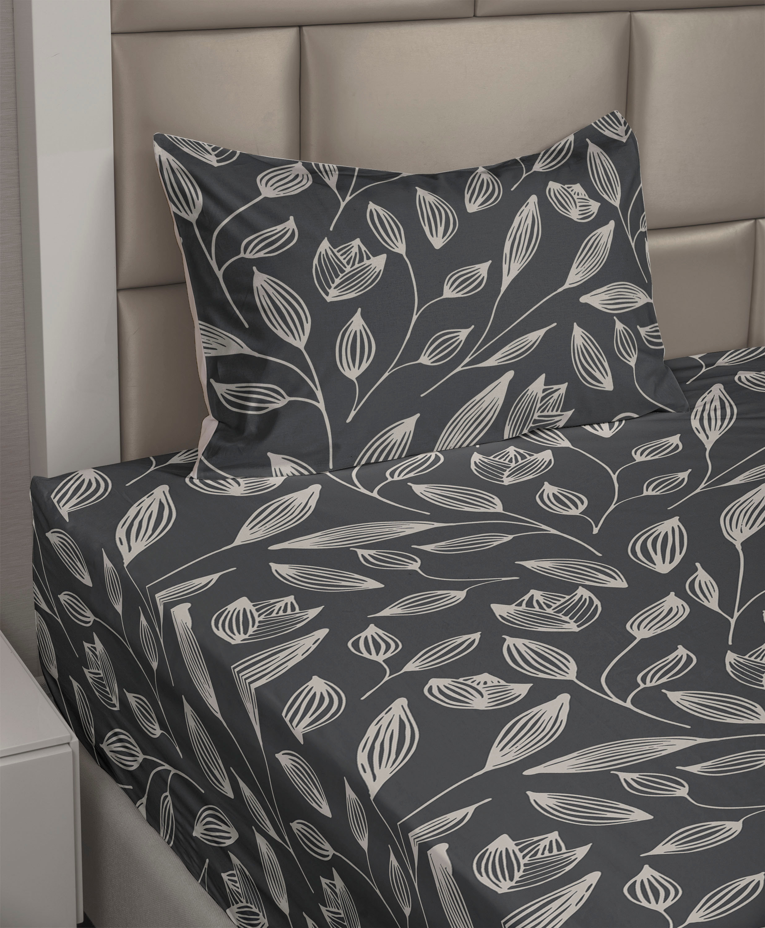 Ambesonne Autumn Leaves Sheet Set Modern Boho Leafy Art Dark Sepia Pale ...