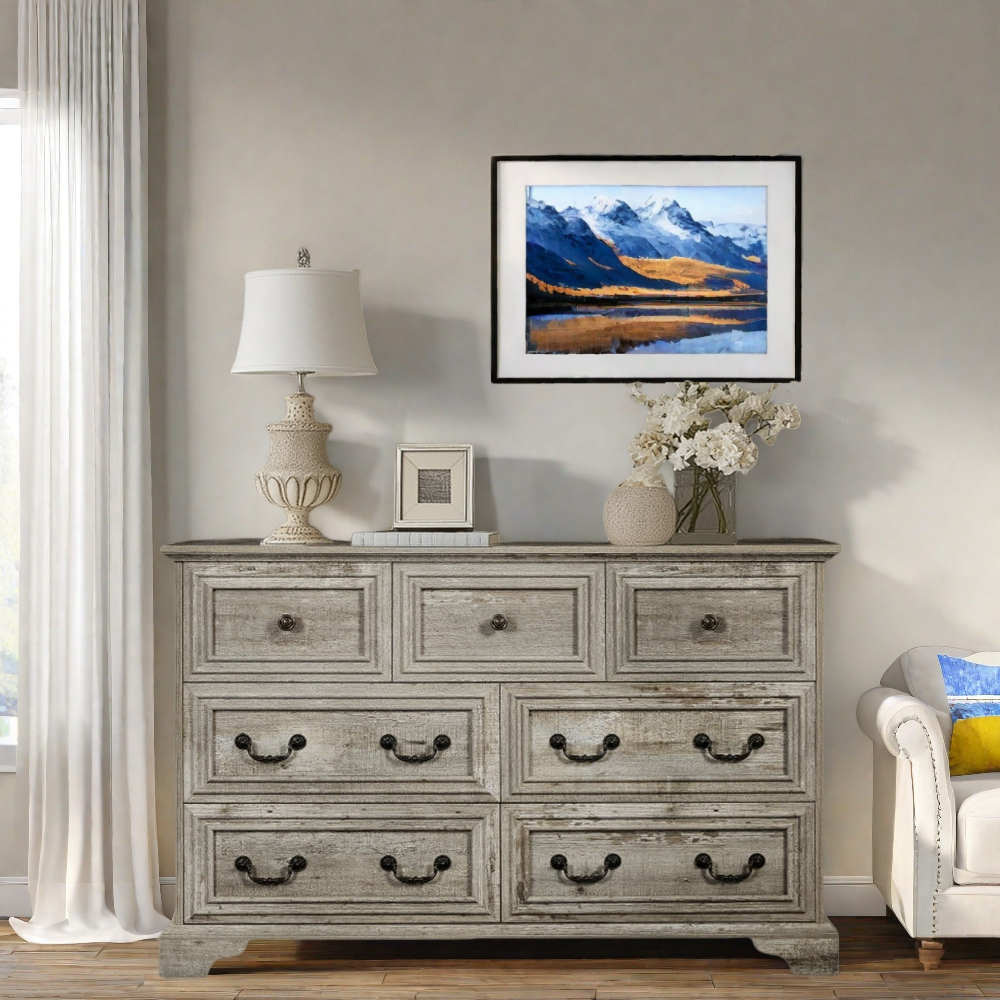 August Grove® Dresser With 7 Drawers And Roman Column-style Handles ...