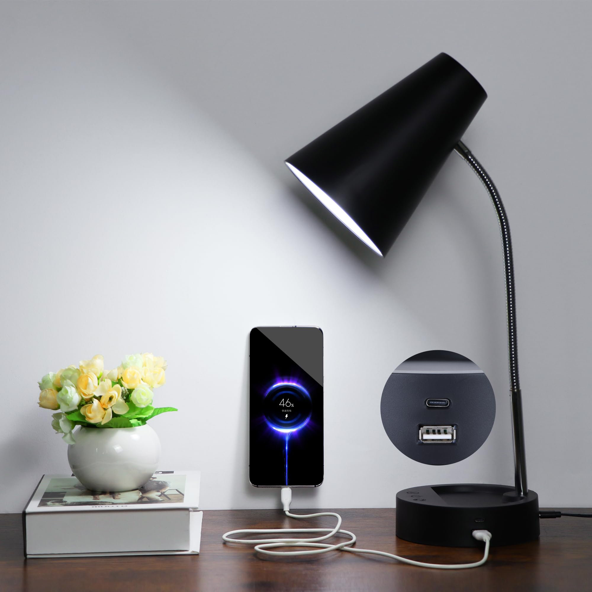 Latitude Run® Adjustable gooseneck reading light with USB port | Wayfair