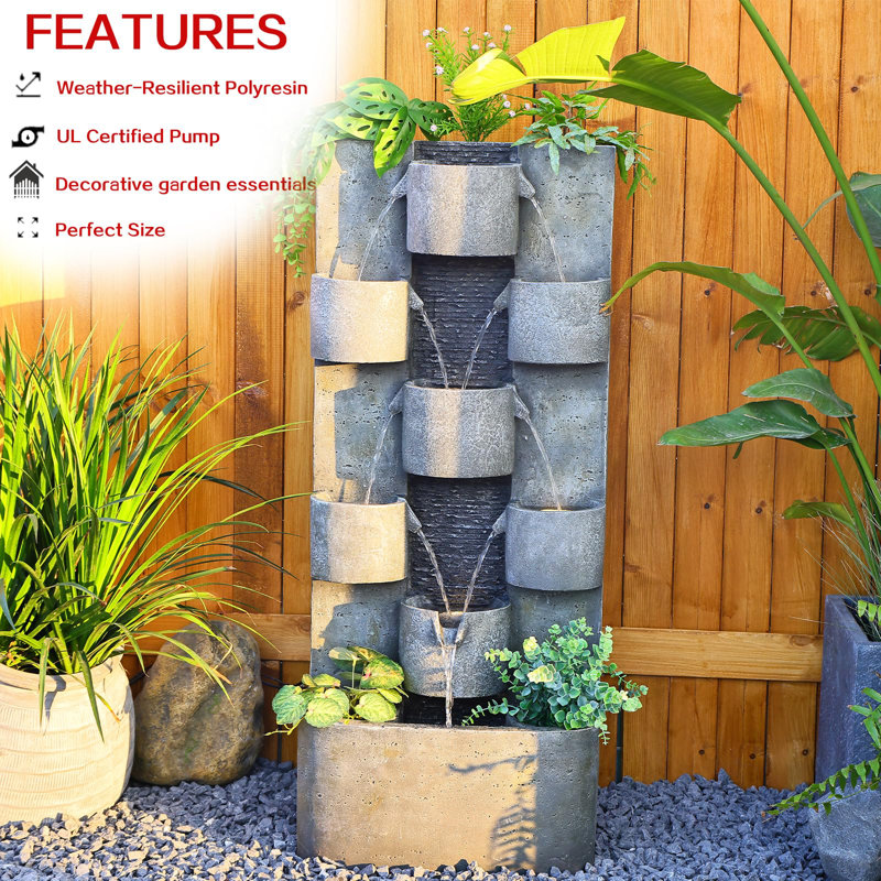 Latitude Run® Myanna Hand Crafted Weather Resistant Floor Fountain with ...
