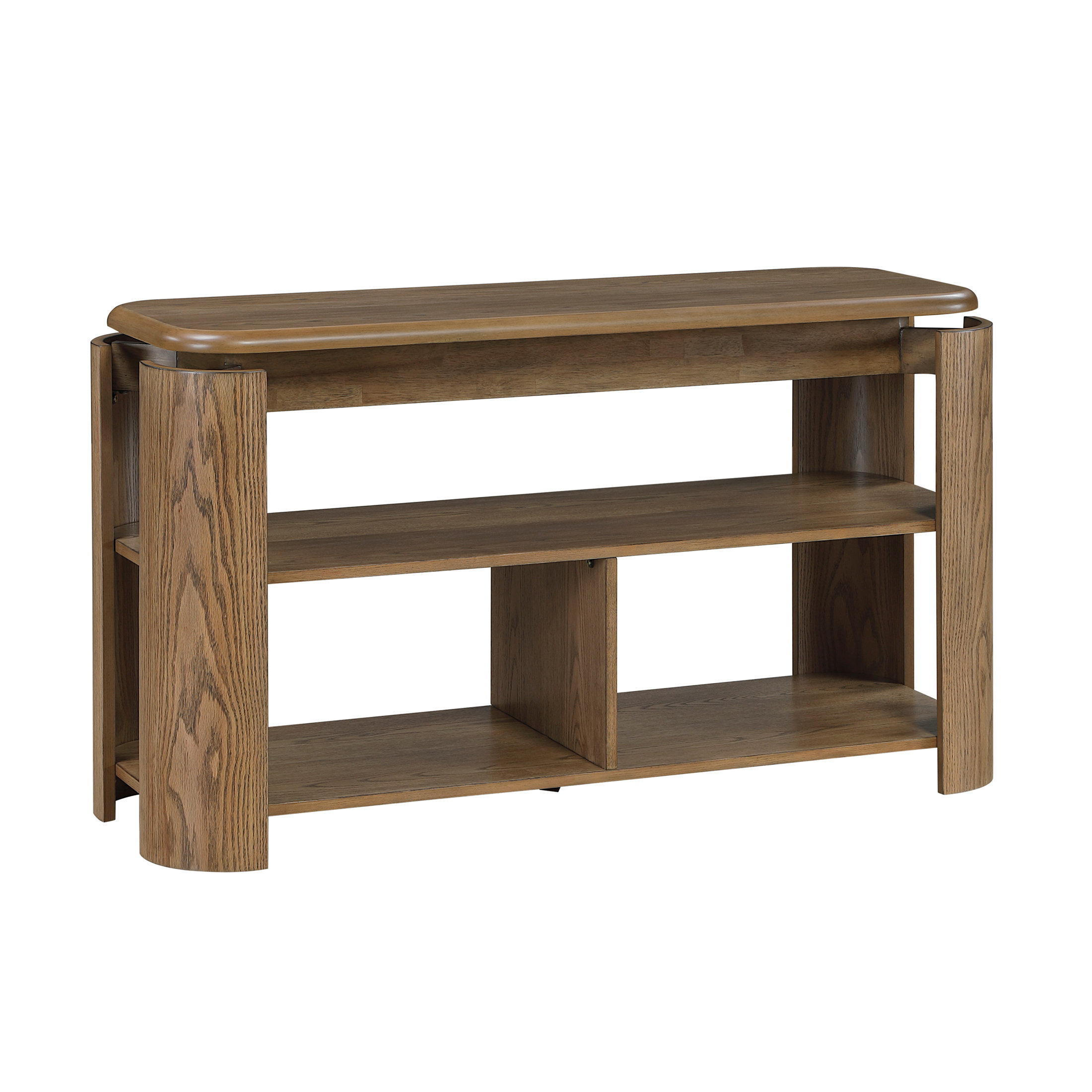 Everly Quinn Brown Finish Console Table with Open Storage Shelves ...