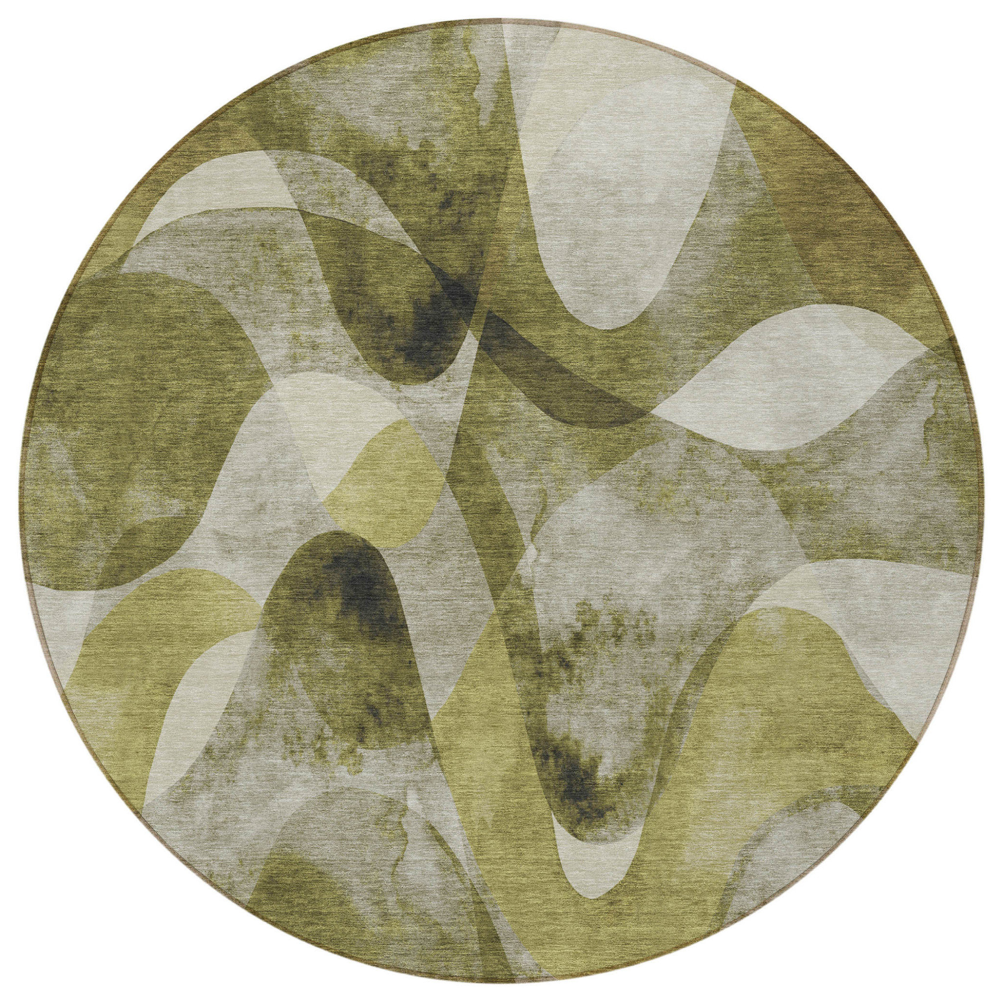 HomeRoots 8' Round Olive Green Round Abstract Washable Non Skid Indoor ...