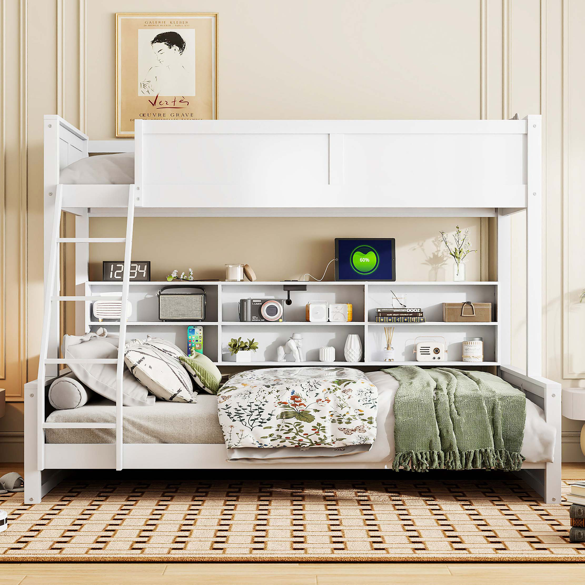 Harriet Bee Bunk Bed With Storage Cabinets And USB Ports | Wayfair