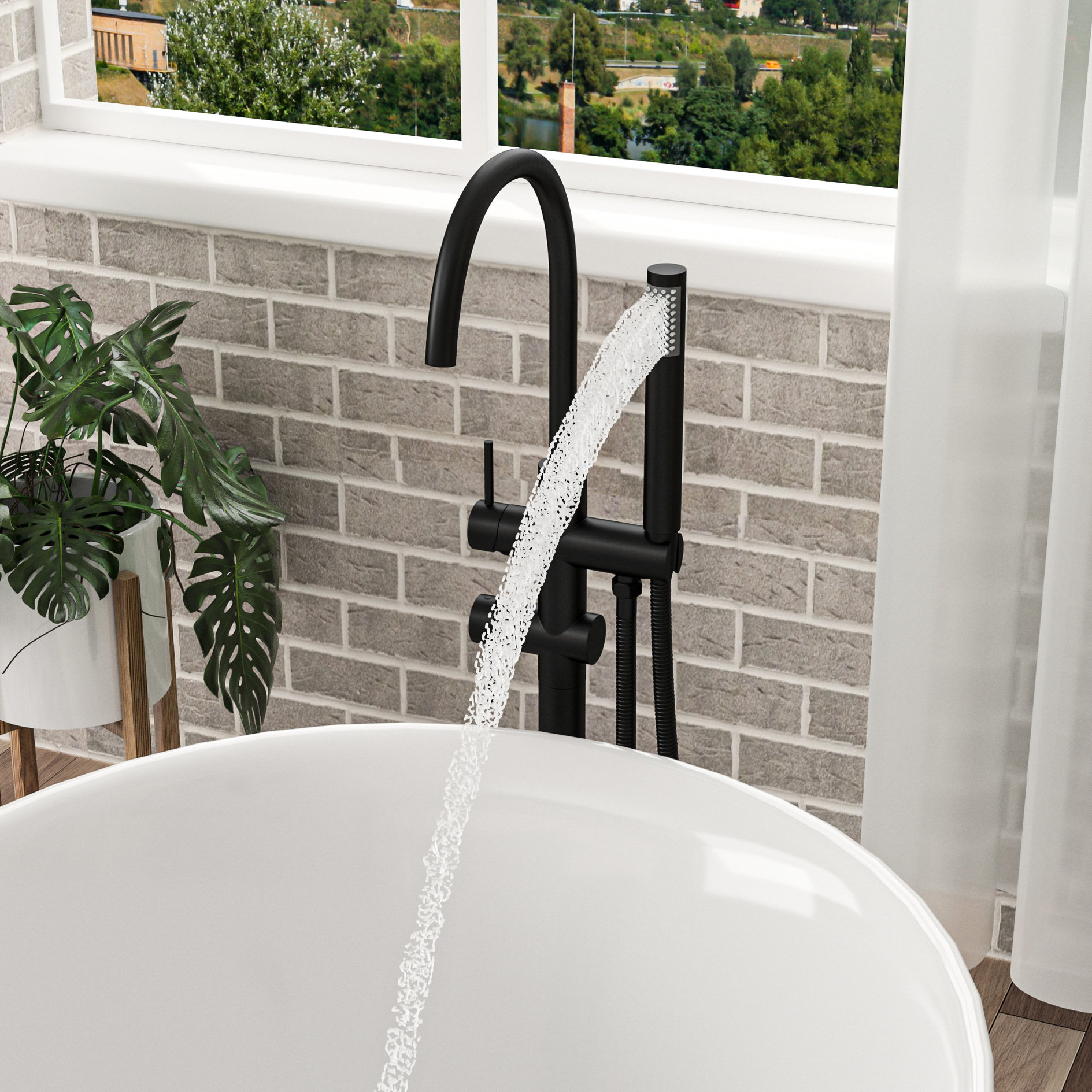 Banior Freestanding Bathtub Faucet Floor Mount, Soft Dense Water Stream ...