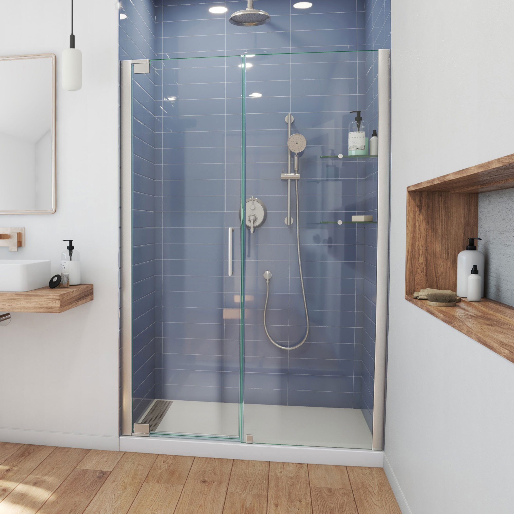 DreamLine Elegance 54.5" W x 72" H Pivot Frameless Shower Door with ...