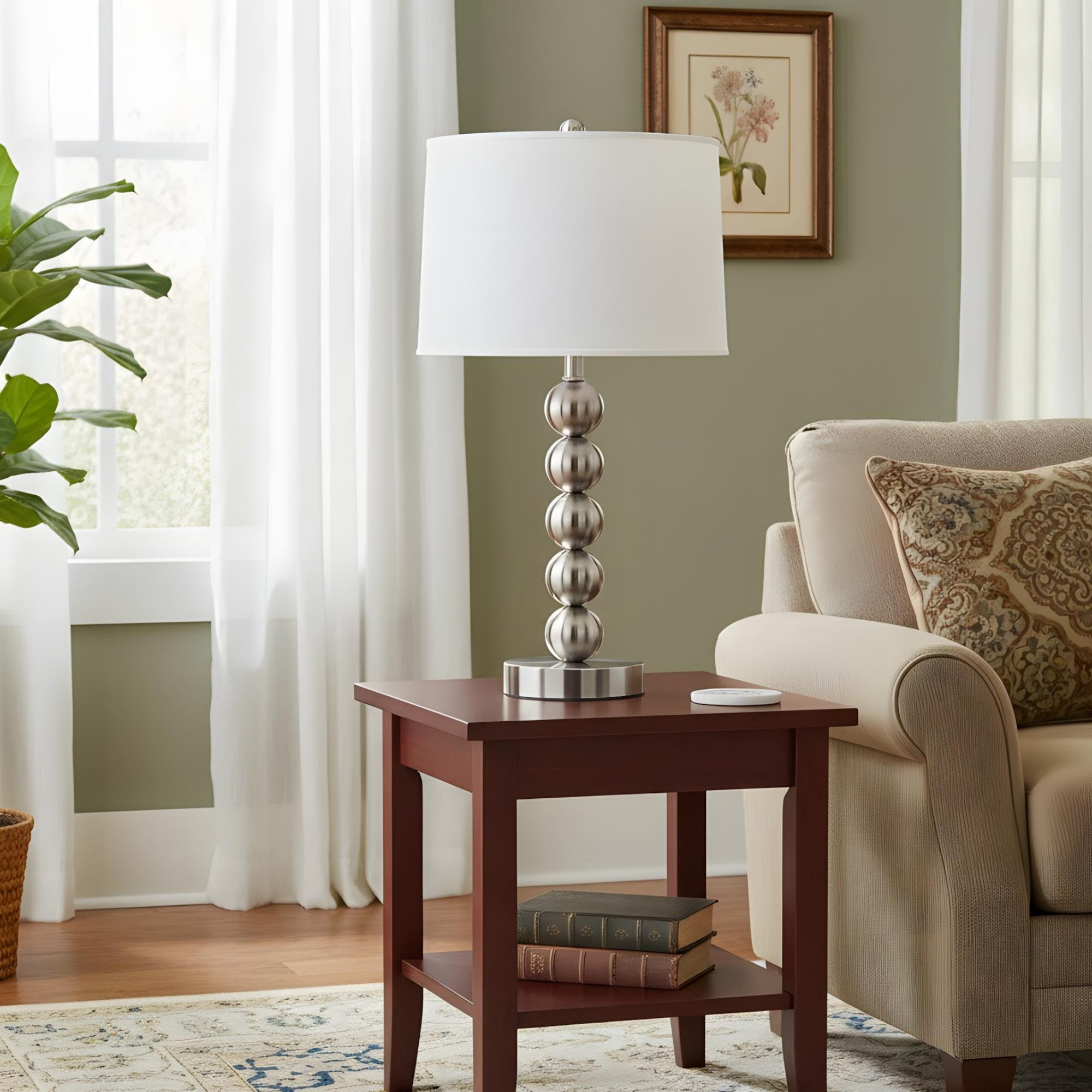 Hokku Designs 28-inch tall metal table lamp, satin nickel finish with ...