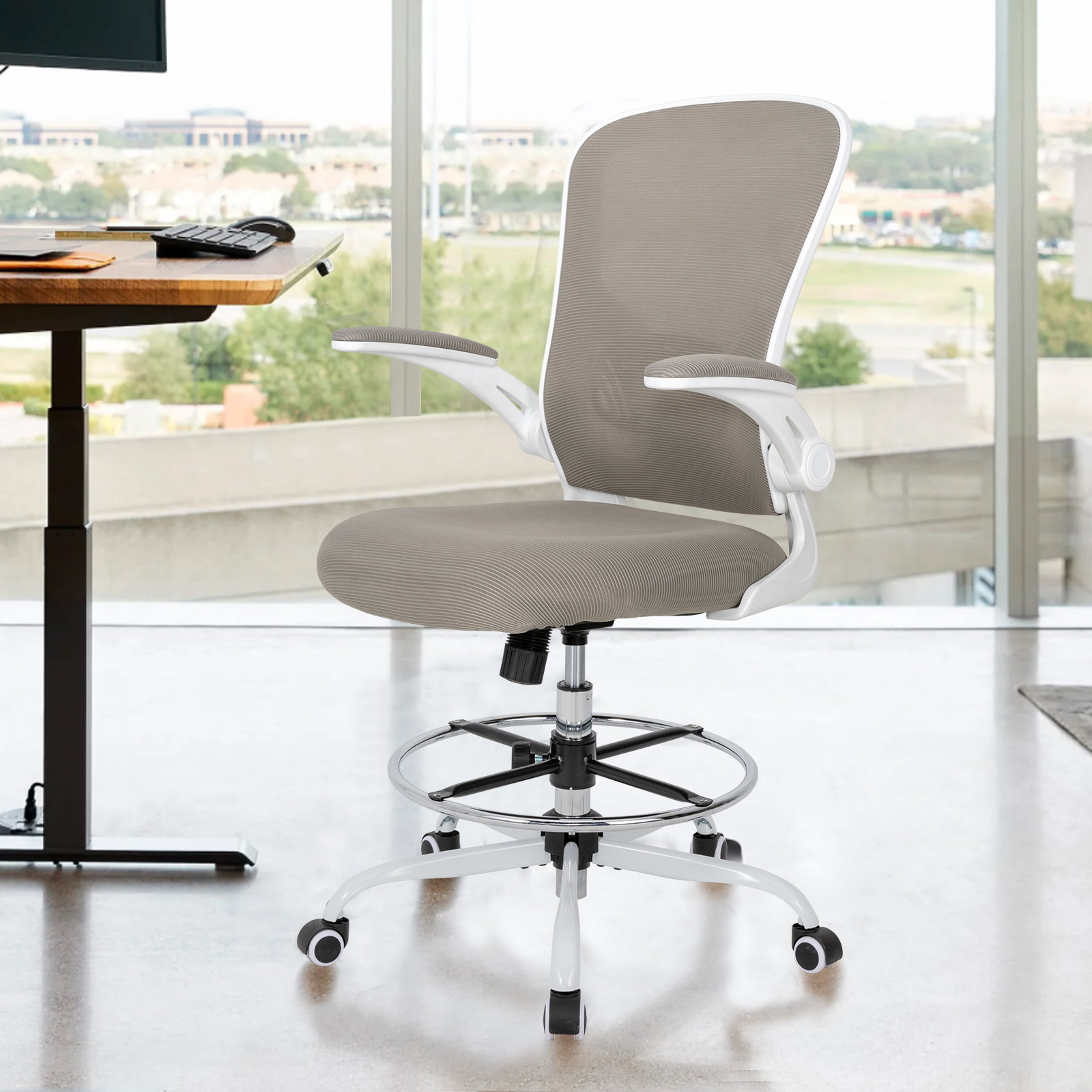 Latitude Run® Lauraann Mid-back Ergonomic Mesh Swivel Drafting Chair ...