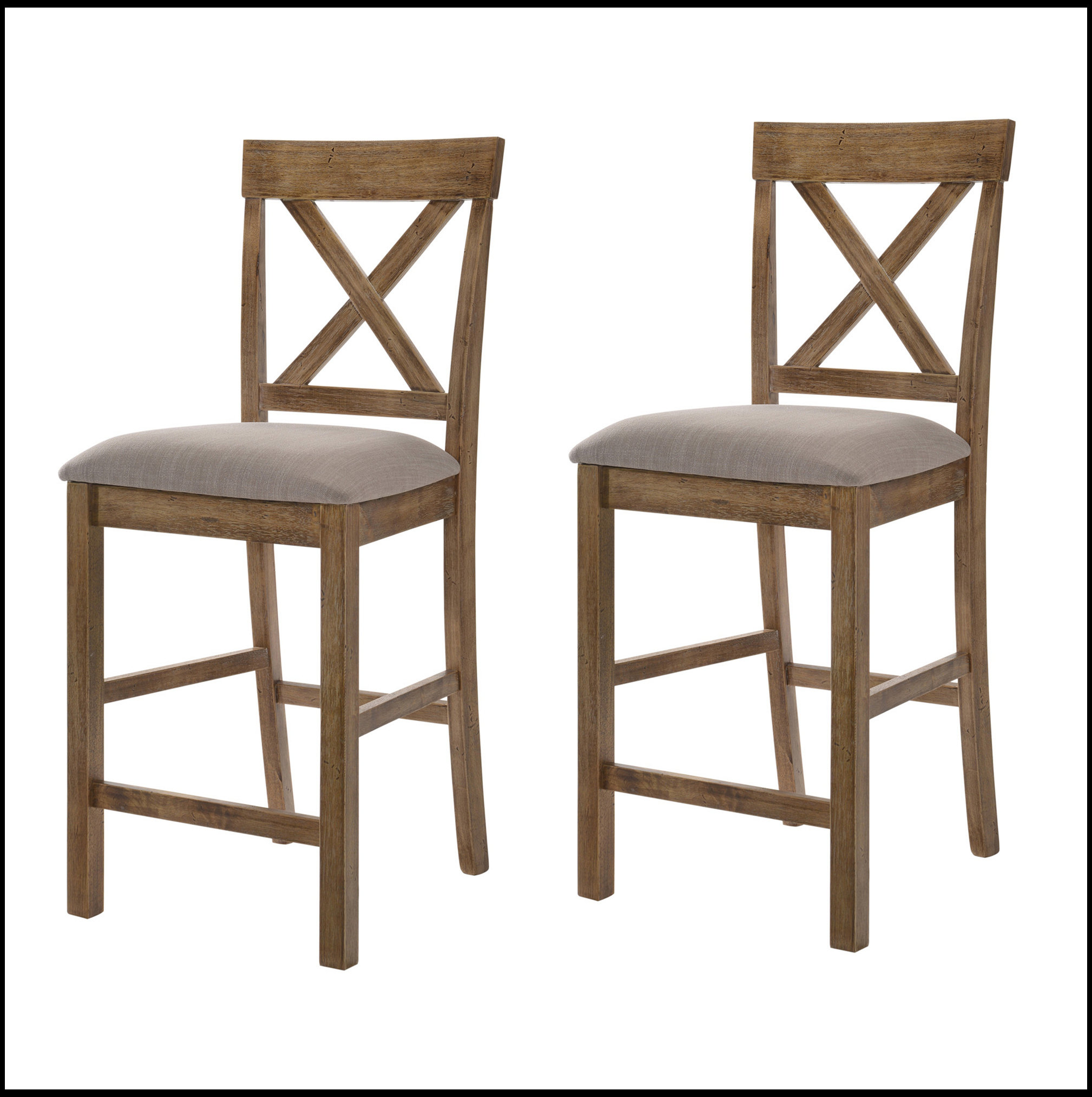 Gracie Oaks Tan And Weathered Oak Counter Height Stools With Cross Back ...