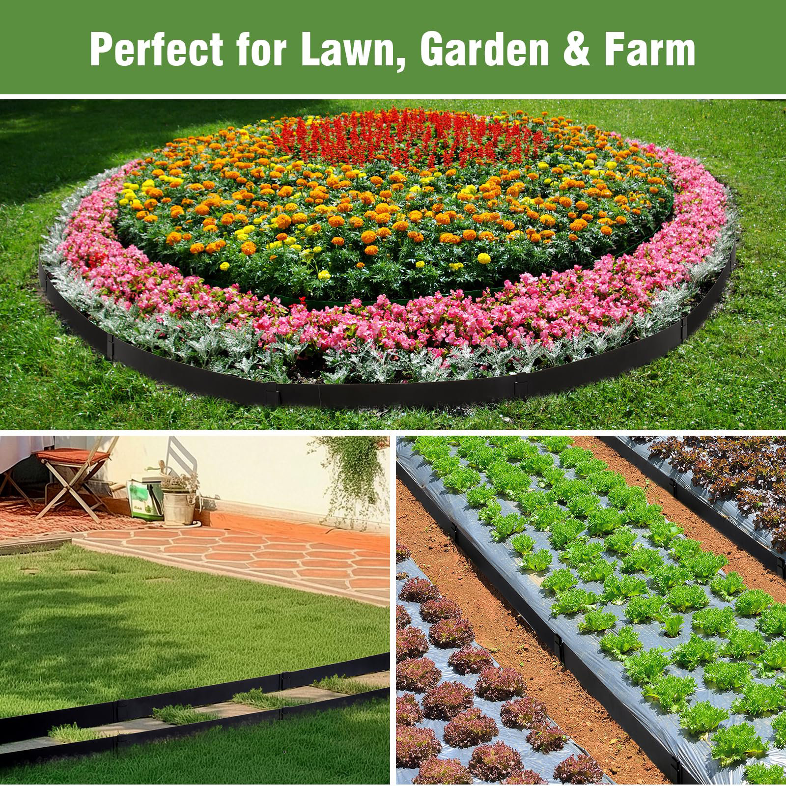 Luch 8 Pack Flexible Lawn Garden Edging, Flower Bed Edge With ...