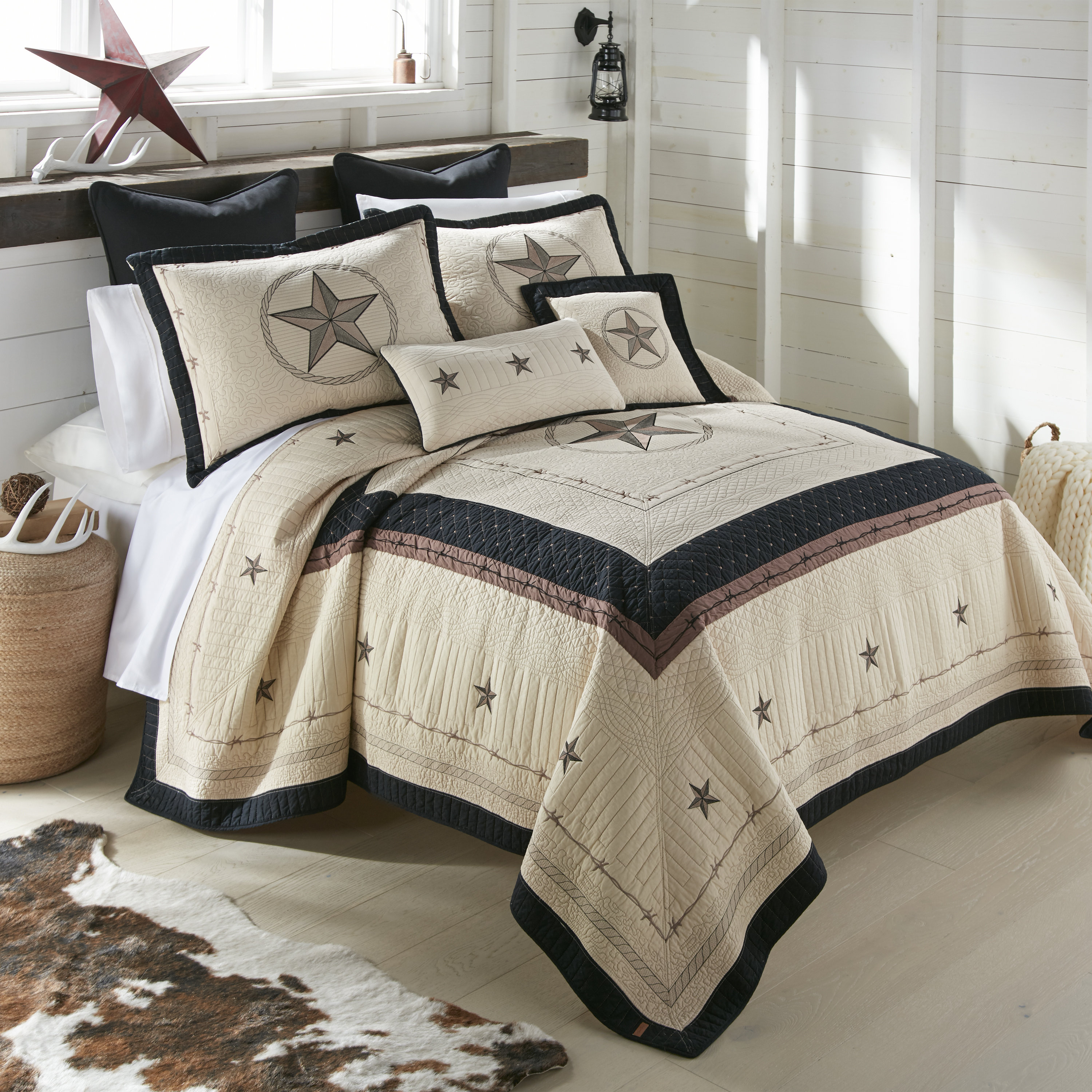 Donna Sharp TEXAS PRIDE Tan/Black Standard Cotton Single Quilt ...