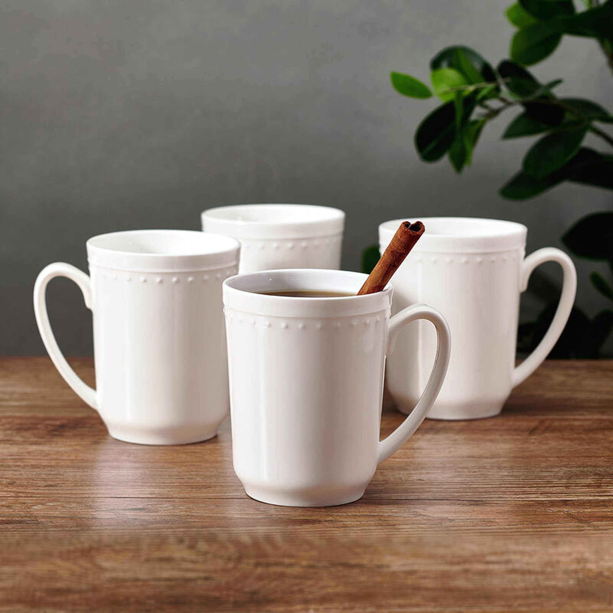 Fitz And Floyd Naveah White Classic Bead 17-Oz Mug Set Of 4 | Wayfair