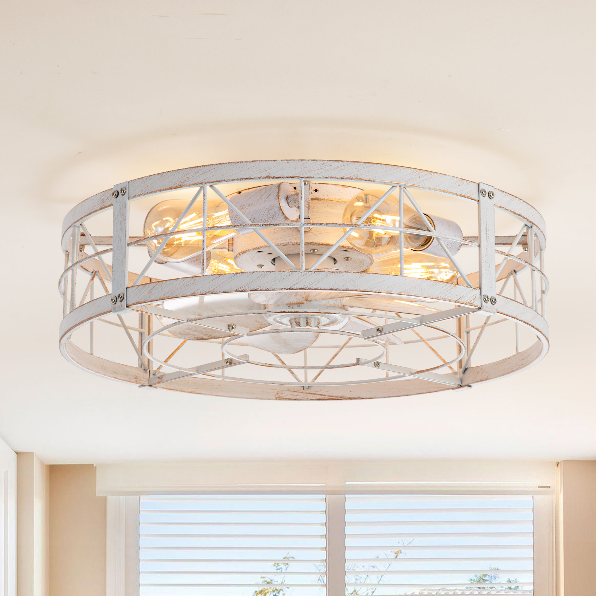 Gracie Oaks Lavelton 20'' 7-Blade Indoor Enclosed Caged Flush Mount ...