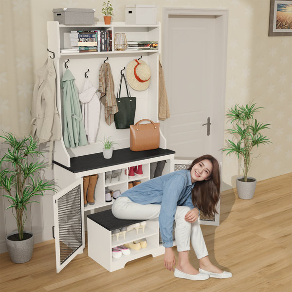 August Grove® 77 Inches Hall Tree, Modern Hall Tree with Bench, Coat ...