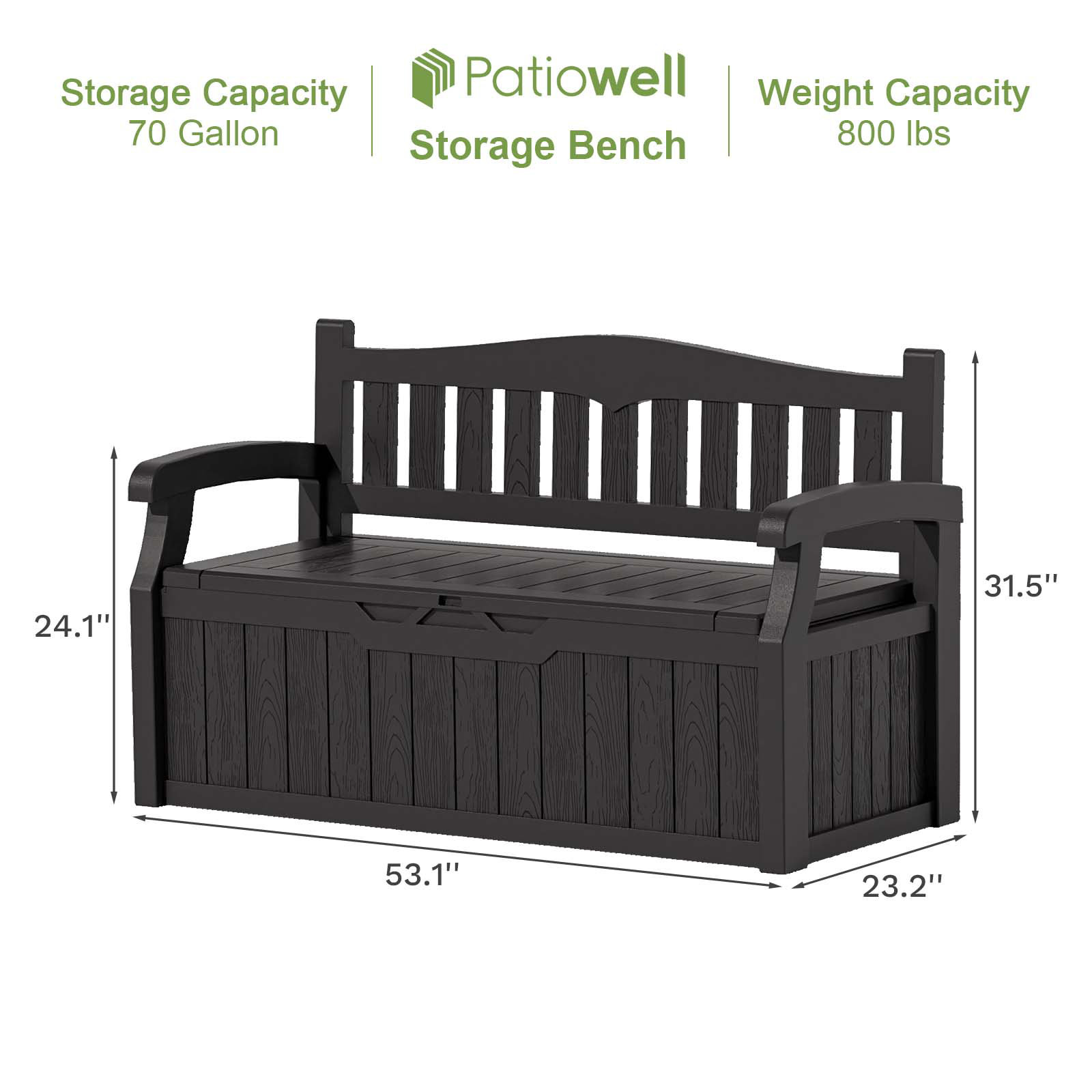 Patiowell 70 Gallons Storage Bench Durable Resin Outdoor Storage Deck ...
