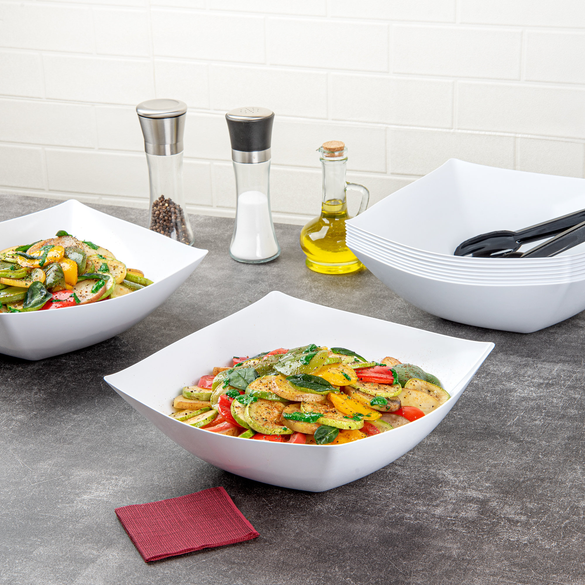Restaurantware-Moderna 128 Ounce Fancy Plastic Bowls, Square Disposable ...
