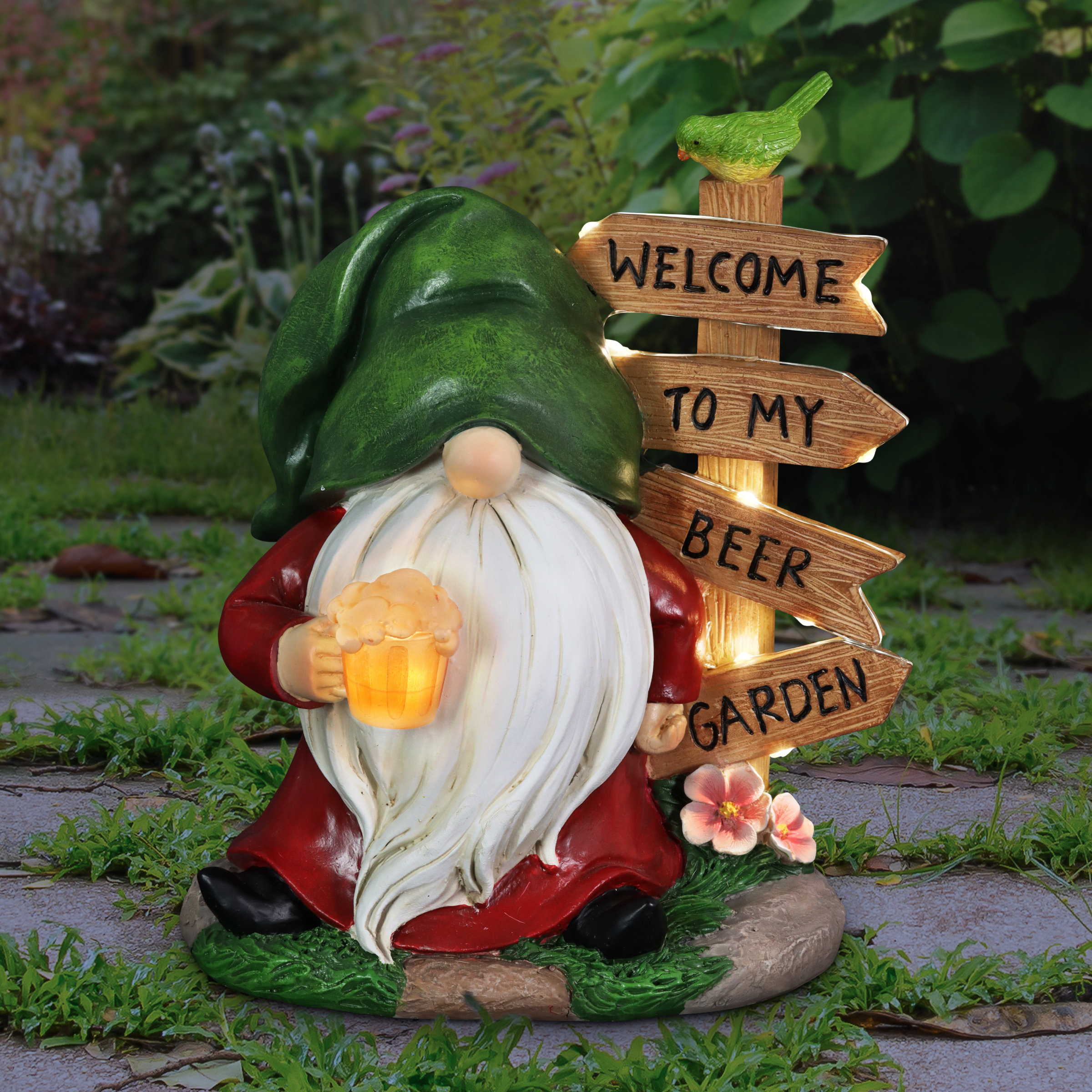 Exhart Solar Gnome with a Welcome to my Beer Garden Sign, 8 by 9.5 ...