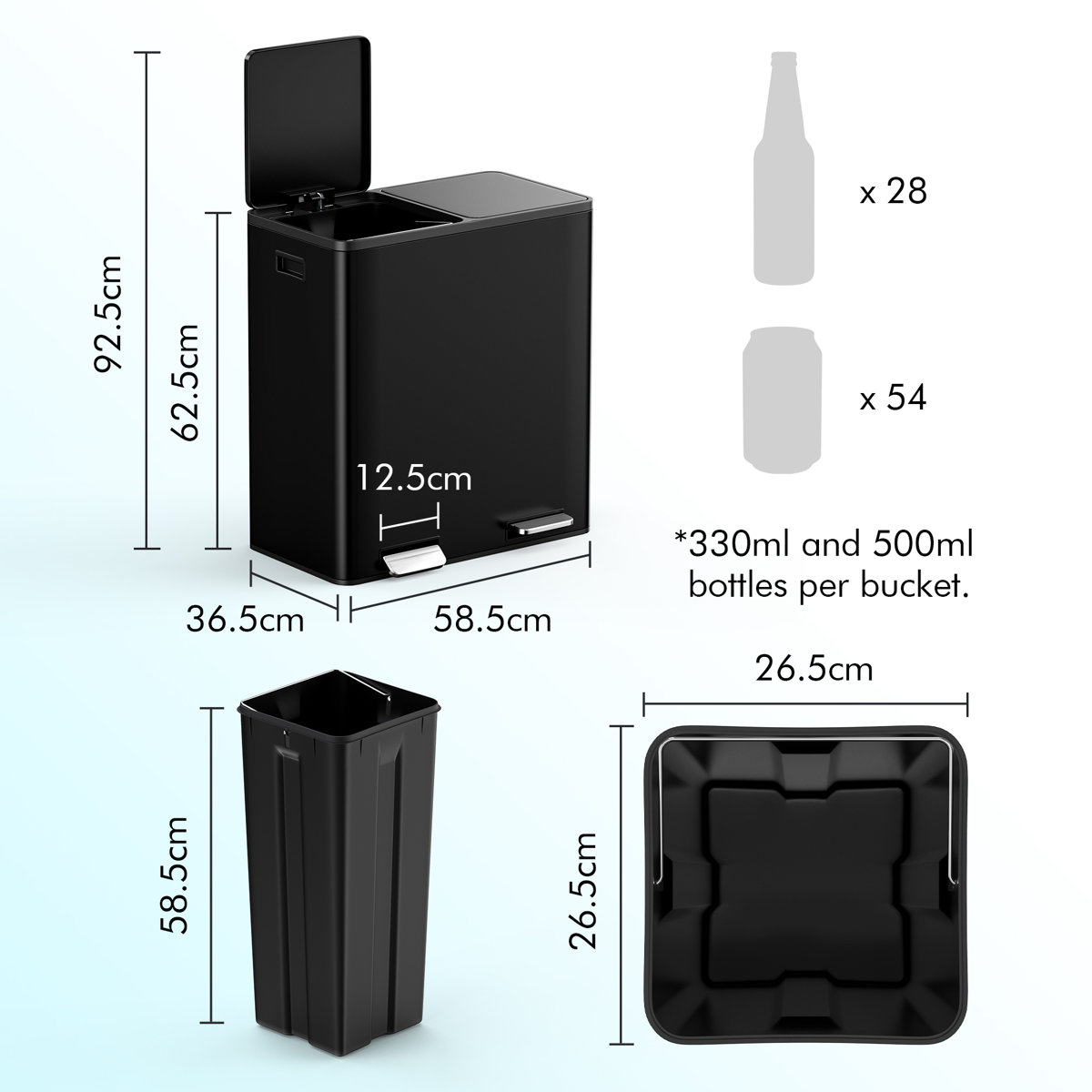 VonHaus 60L Compartment Bins Step On Multi-Compartment Rubbish ...